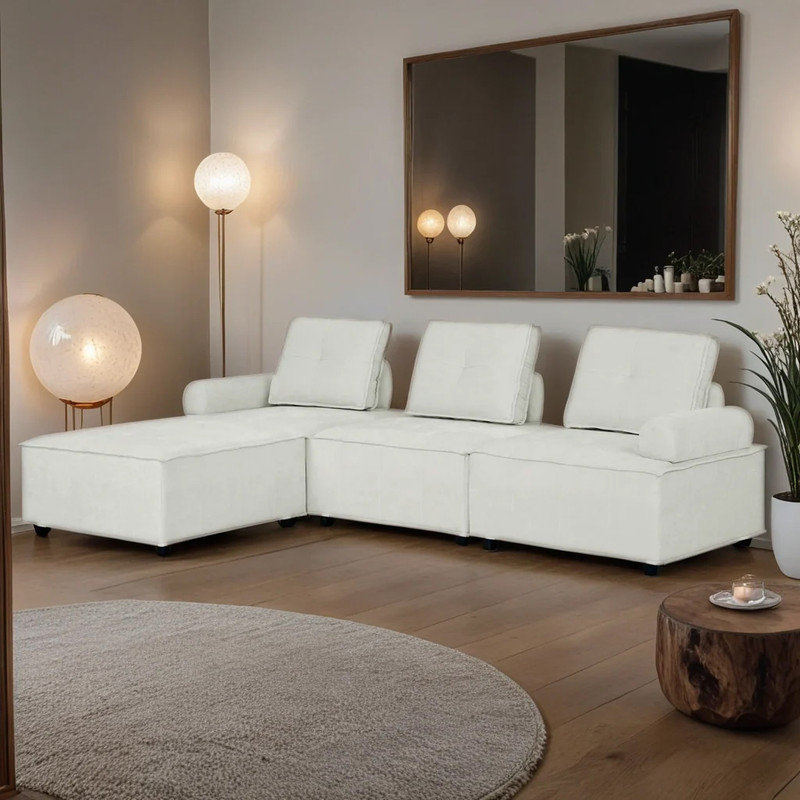 Ebern Designs L-Shape Modular Sectional Sofa, DIY Combination, White ...