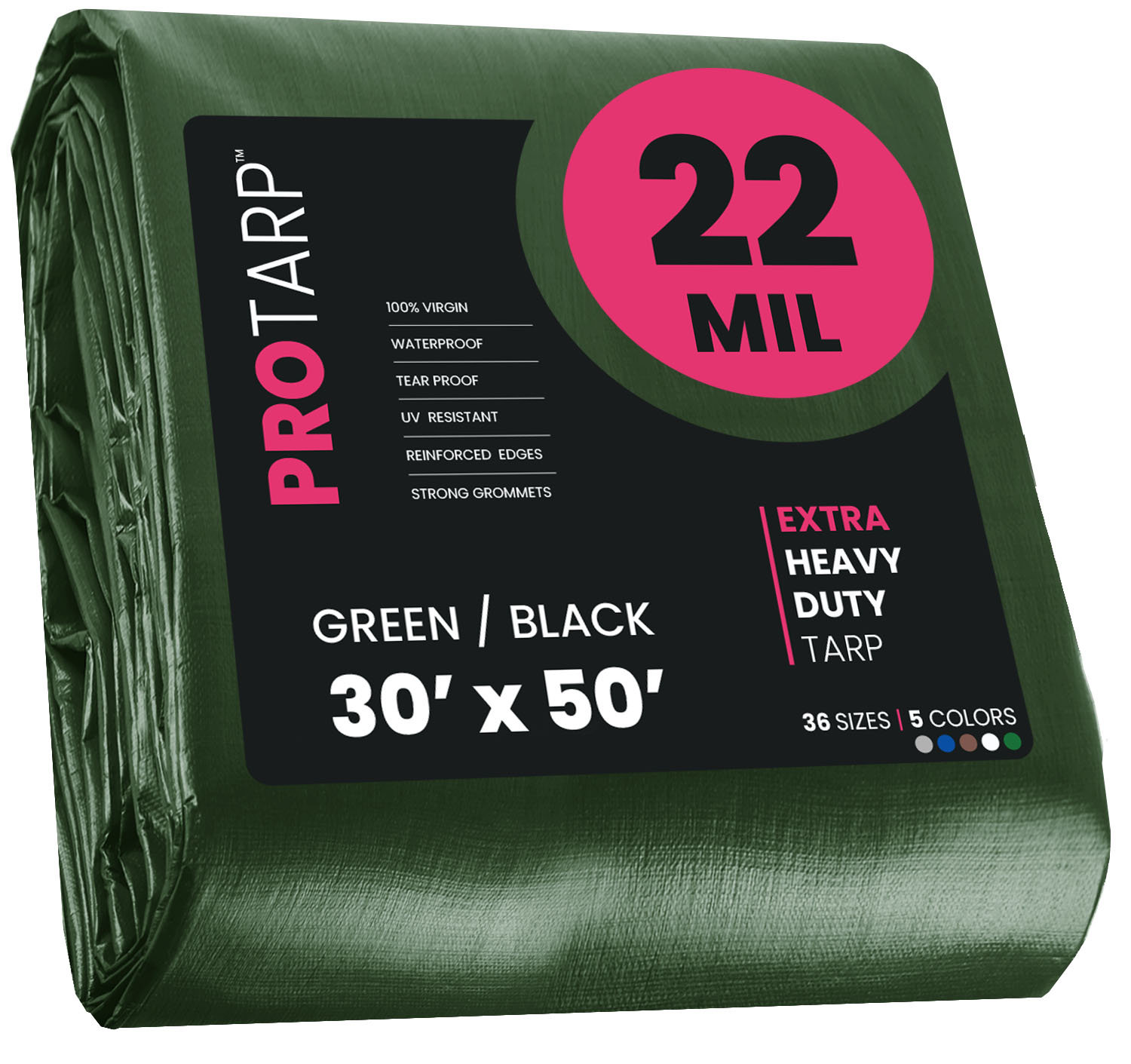 PROTARP 30 ft. x 50 ft. 22 Mil Heavy Duty Polyethylene Tarp, Waterproof ...
