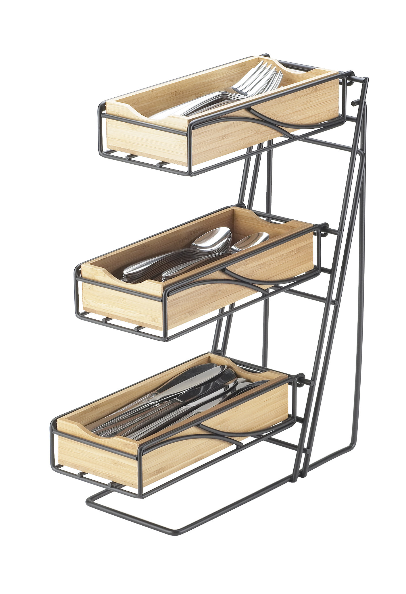 Cal-Mil Bamboo Black 3-Tier Metal Flatware / Condiment Display with ...