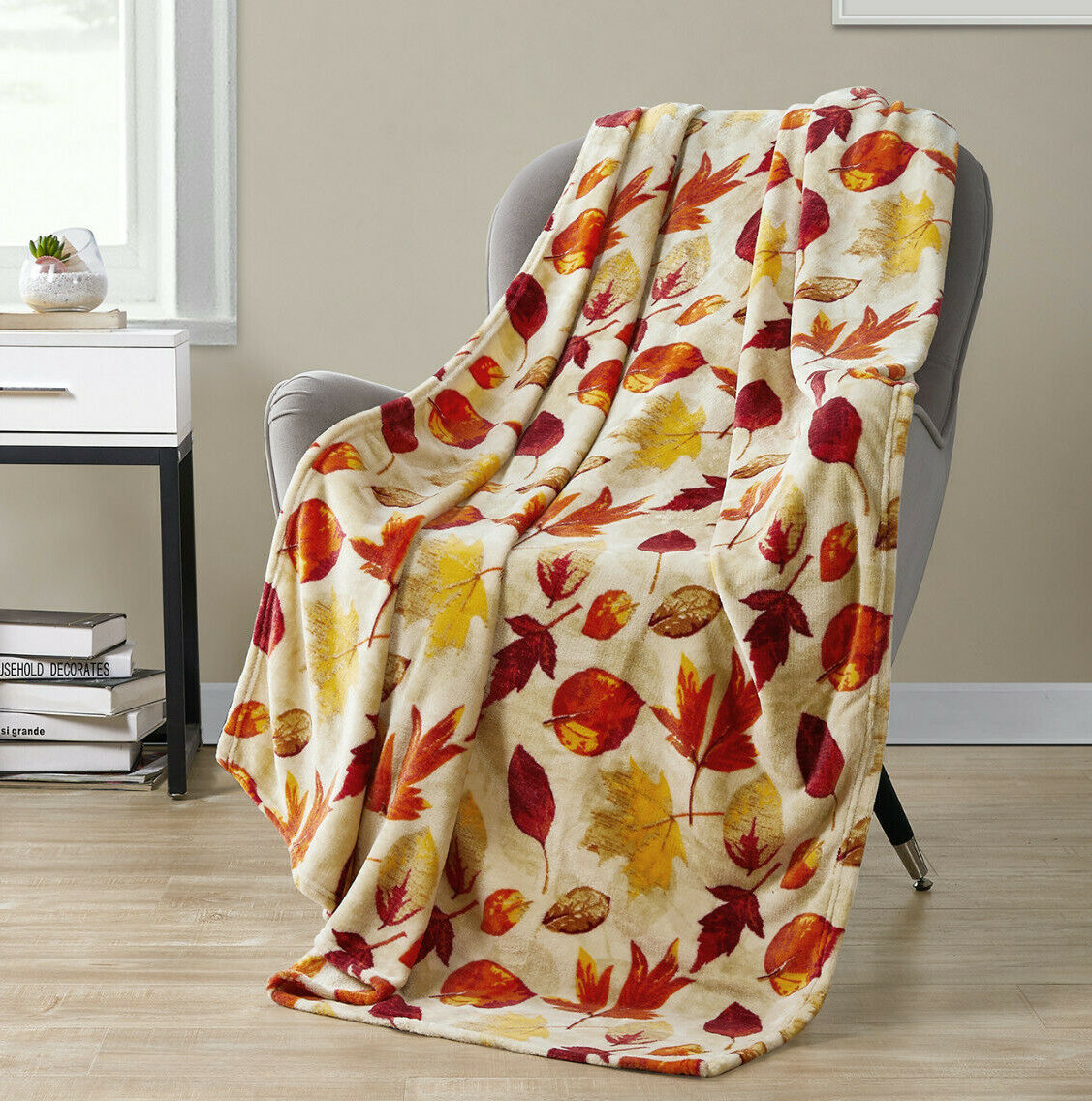 Kate Aurora Autumn & Halloween Scattered Autumn Leaves Ultra Soft Throw ...