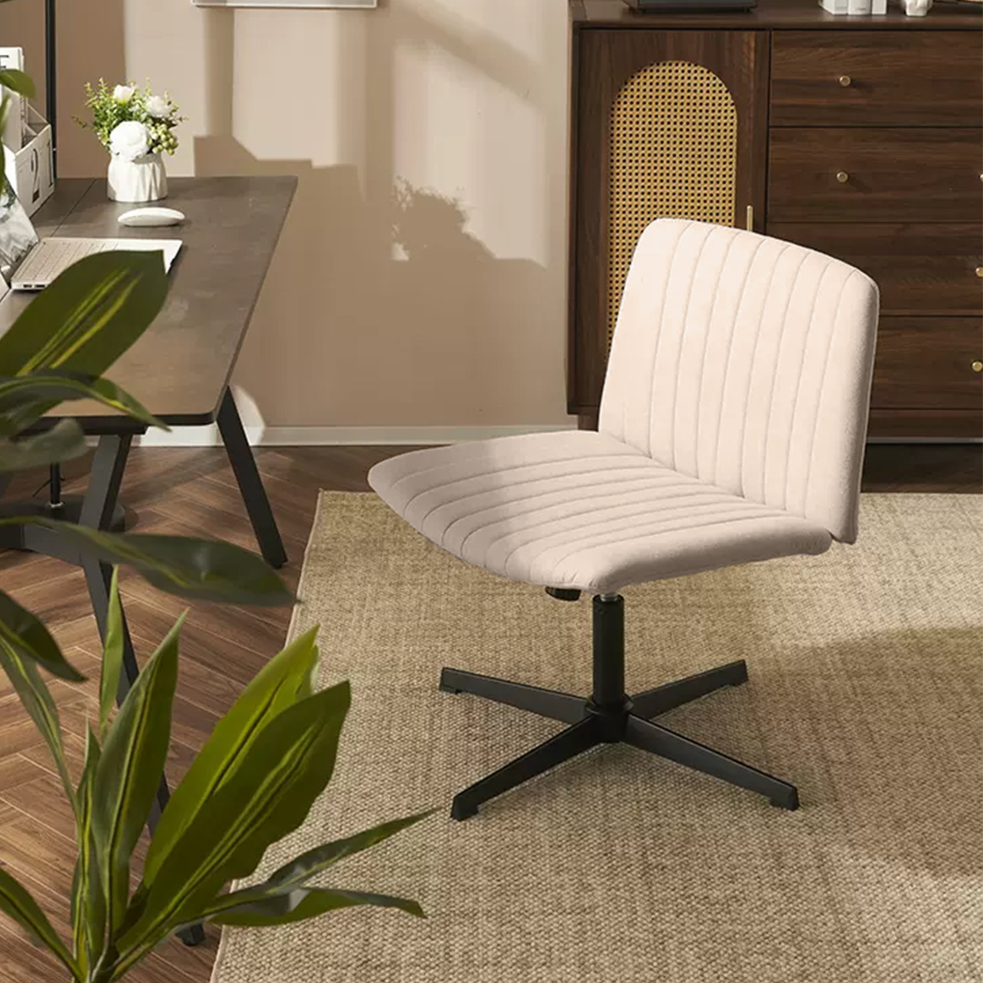 Ebern Designs Madison, Height Adjustable Swivel White Lounge Chair ...