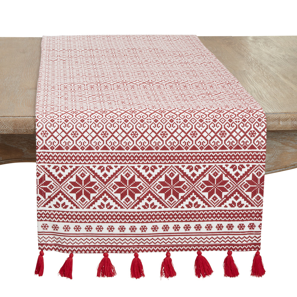 The Holiday Aisle® Red Nordic Christmas Pattern Tassel Cotton Table ...