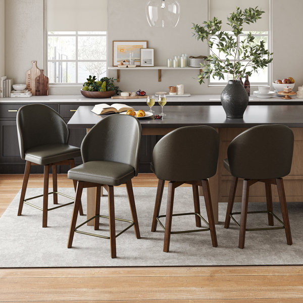 Corrigan Studio® Marithza Mid-Century Leather Swivel Stool with Solid ...