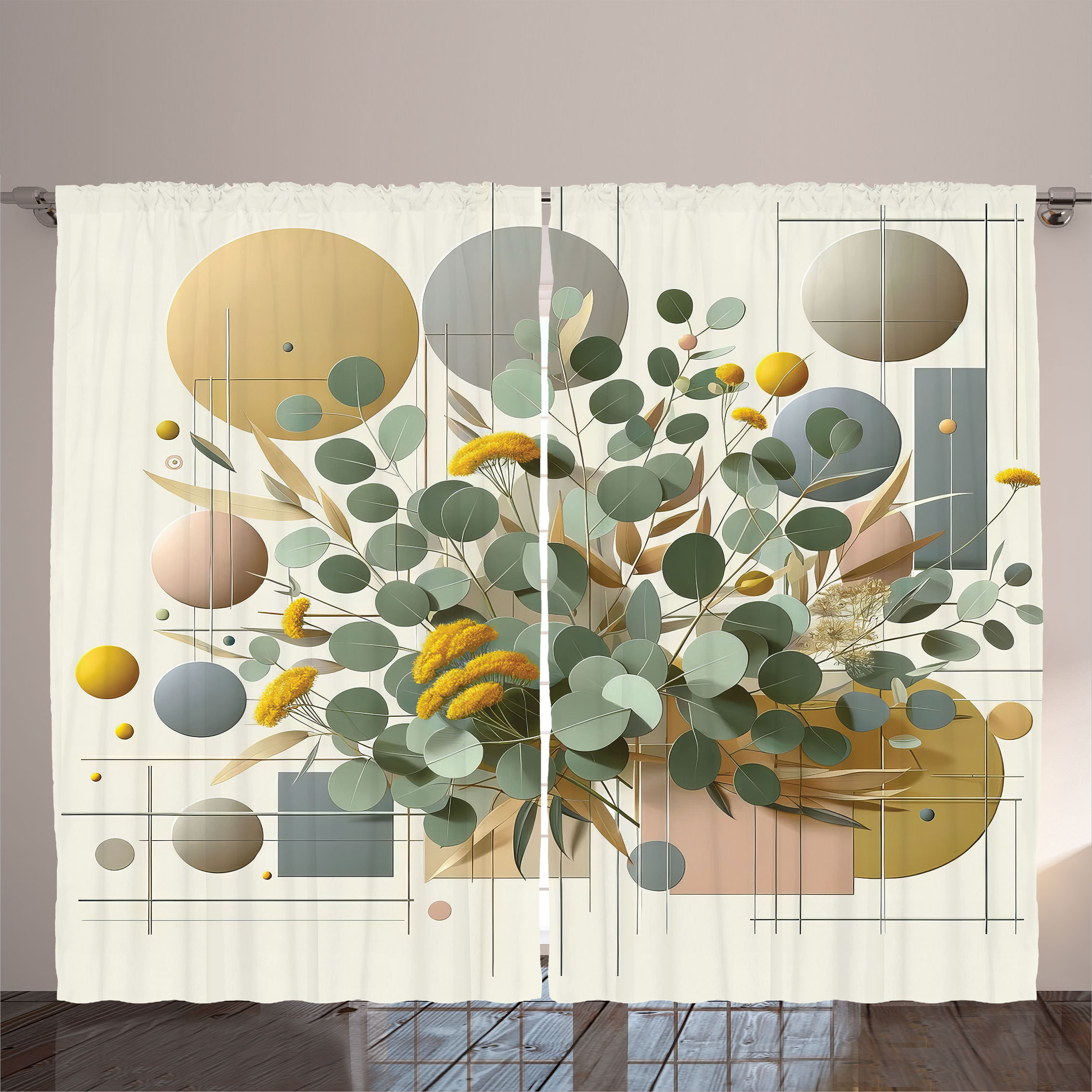 Ambesonne Curtains 2 Panel Set, Blooming Geometry, Green Multicolor ...