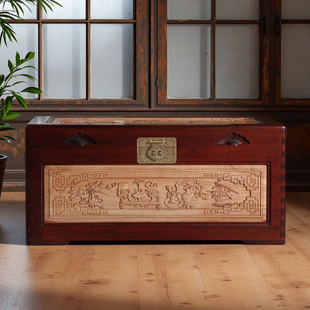 HUGESTO Large Solid Wood Carved Storage Accent Trunk | Wayfair