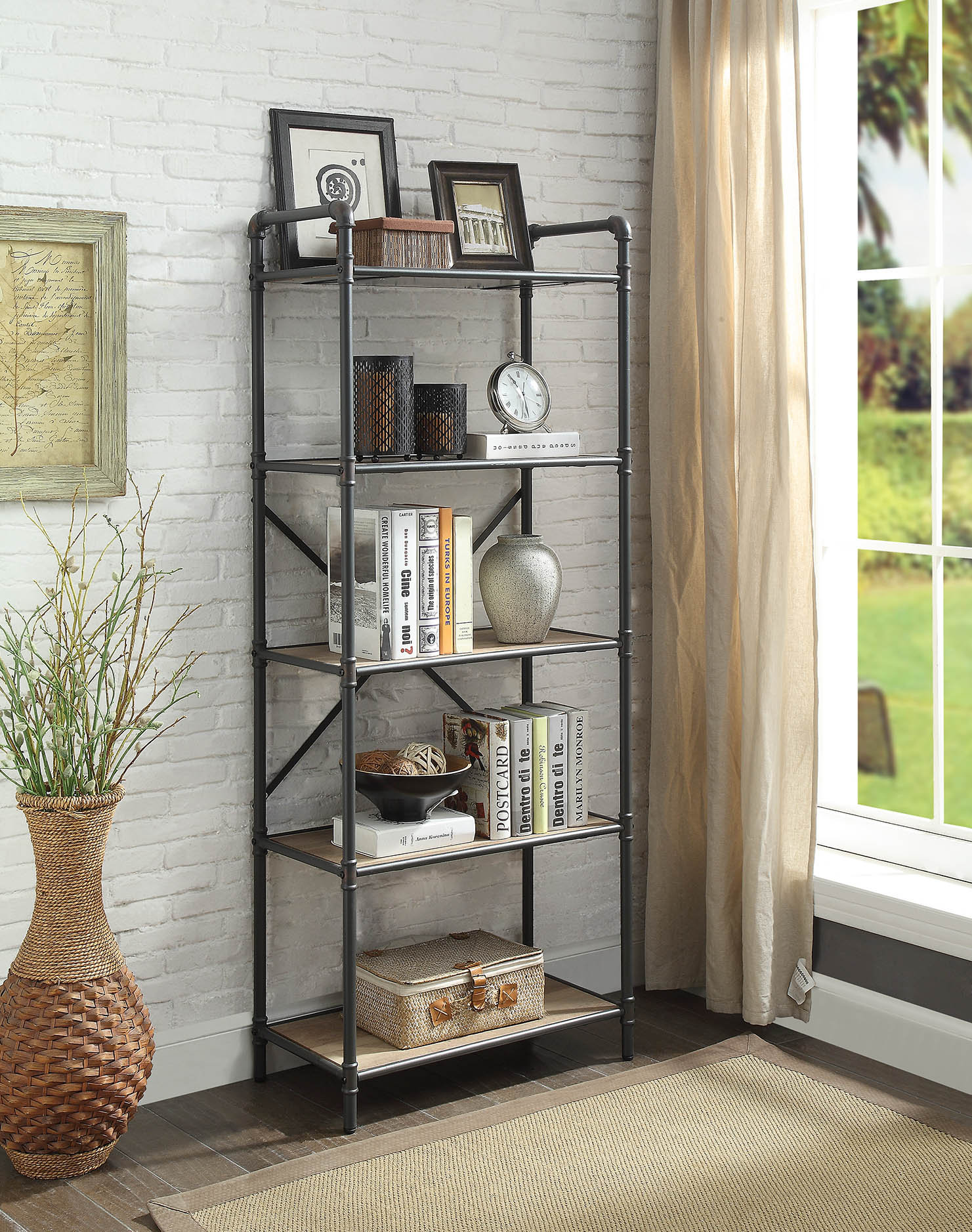 Trent Austin Design® Hassan Industrial Bookcase with 5 Shelves & Metal ...
