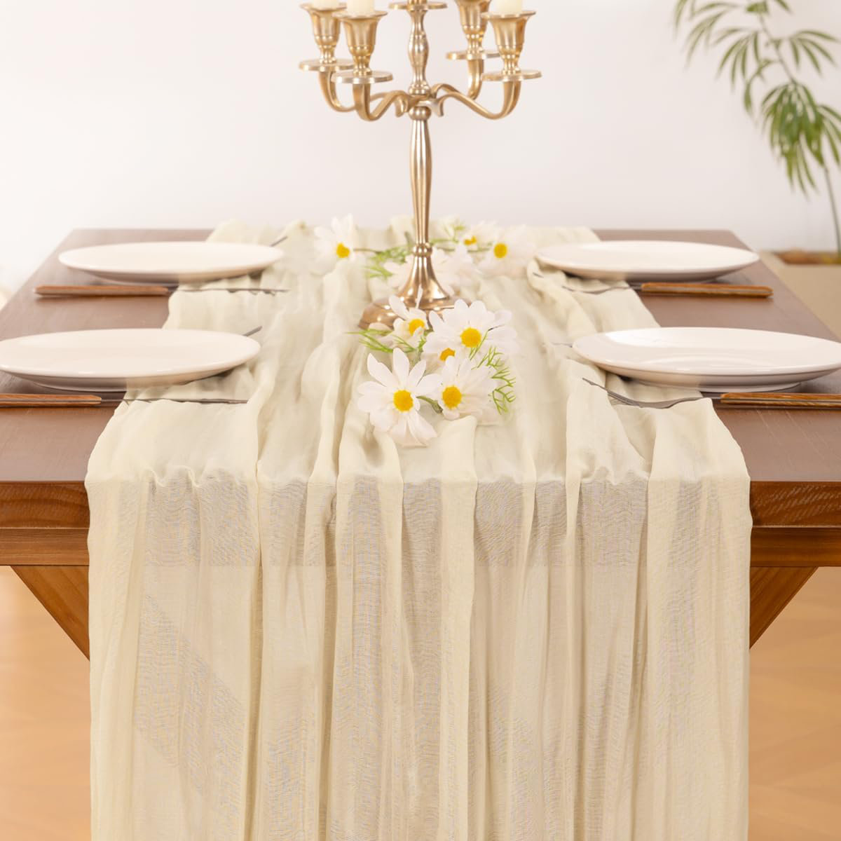Hokku Designs 3pcs Beige Cheesecloth Table Runner 120 inch Spirng ...