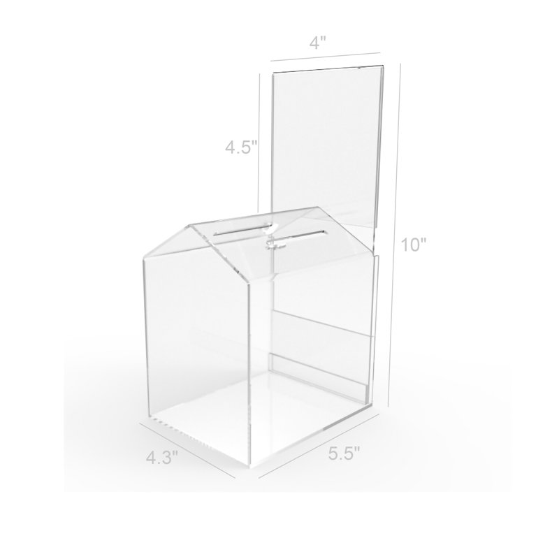 FixtureDisplays Acrylic "Dog-House" Shaped Donation Box 5" W x 10" H x ...