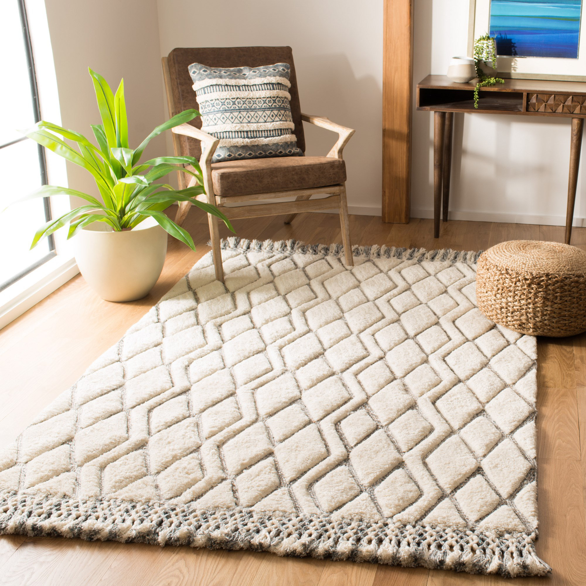 Union Rustic Powell Geometric Hand-Tufted Ivory/Gray Area Rug | Wayfair