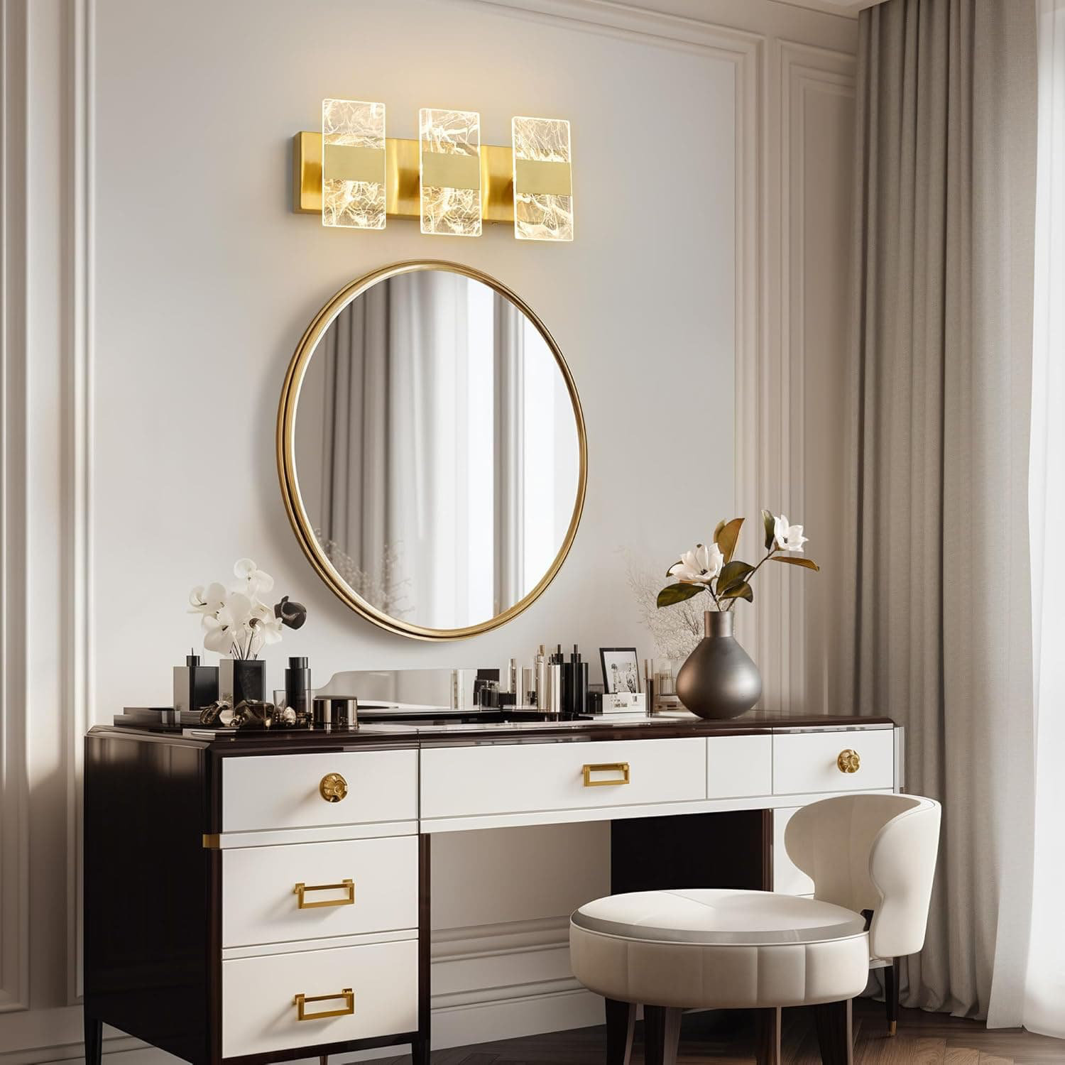 Orren Ellis Dimmable LED Vanity Light Fixture, Modern Brushed Gold Wall ...