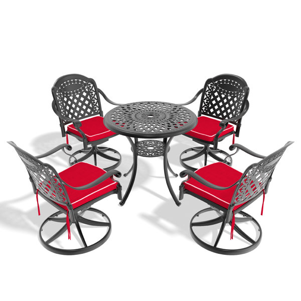 MIRROR FLY 5-Piece Round Cast Aluminum Outdoor Patio Dining Set with ...