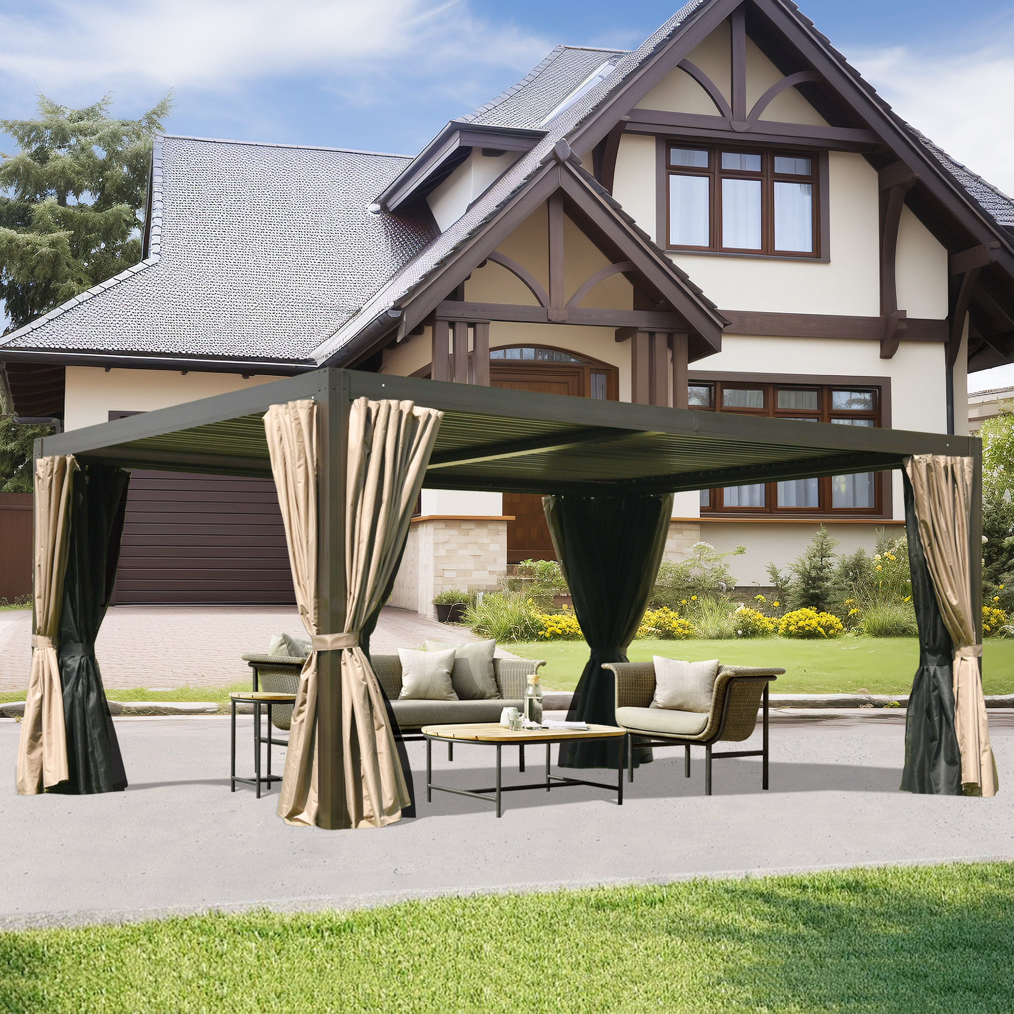 Domi Louvered Aluminum Pergola Gazebo with Louvered Roof Canopy ...