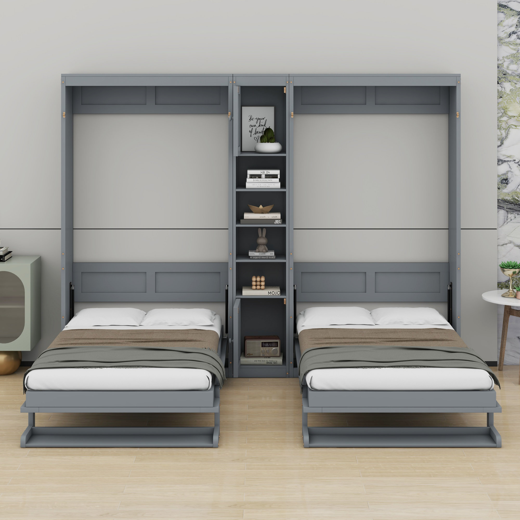 Canora Grey Dual Wall Murphy Beds With Cabinets And Shelves - Wayfair ...