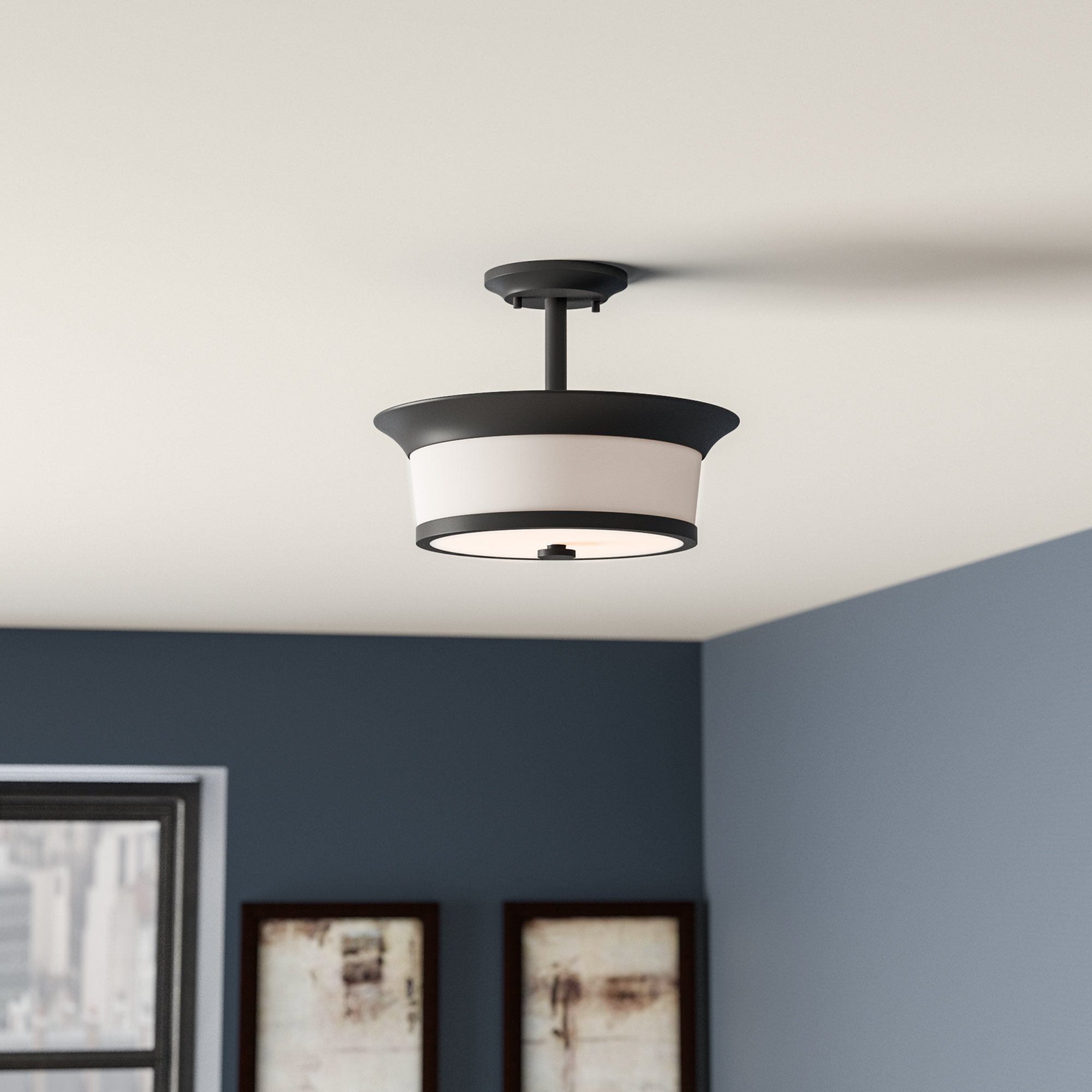 Wade Logan® Angyl 2 - Light 13.125" Shaded Drum Semi Flush Mount & Reviews | Wayfair