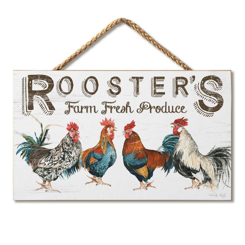 August Grove® Farm Fresh Roosters Hanging Wall Sign | Wayfair