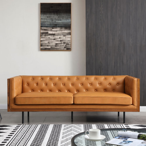 Corrigan Studio® Benita Vegan Leather Walnut Upholstered Sofa & Reviews ...