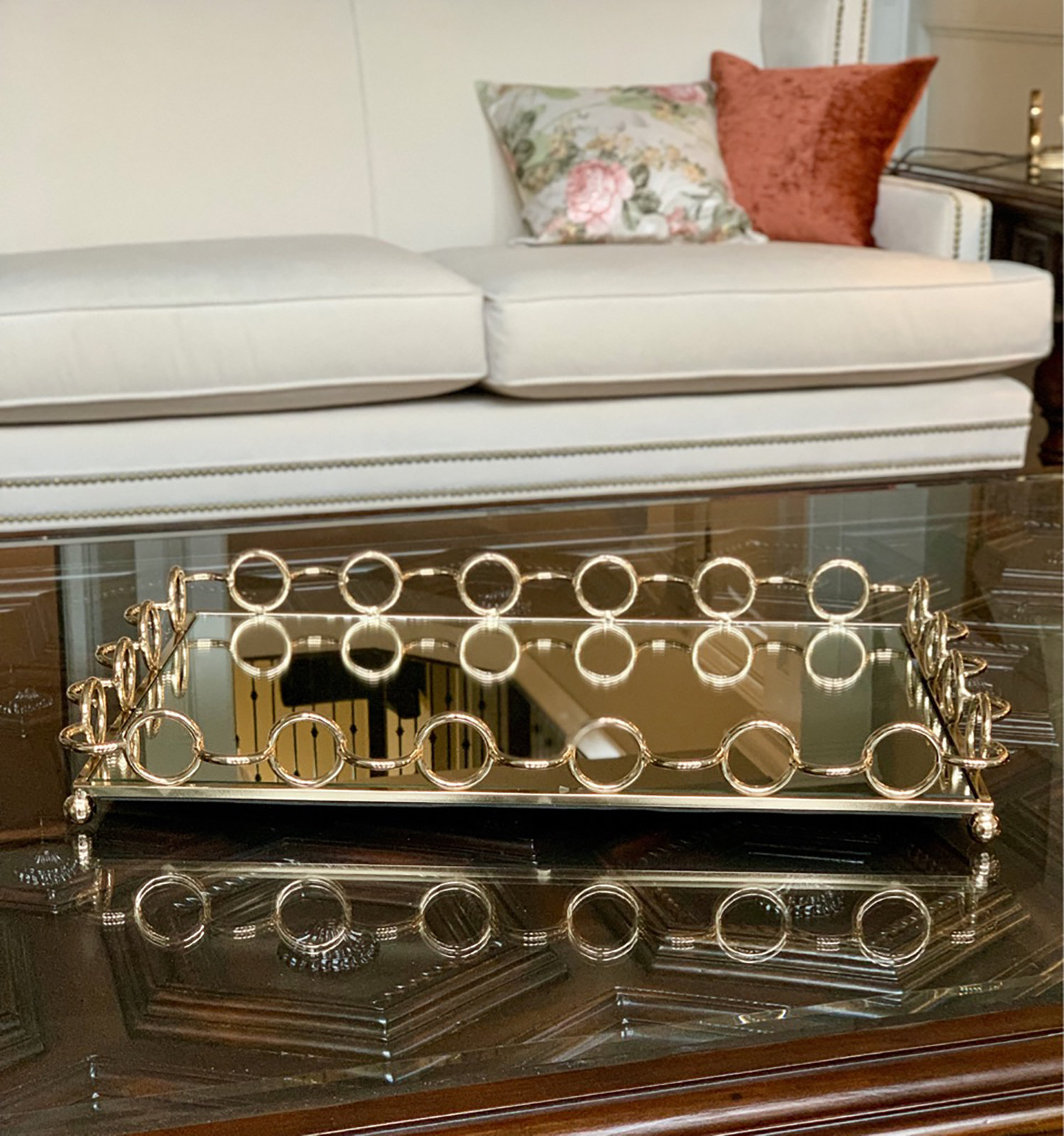 Everly Quinn Elegant Rectangular Decorative Tray with Mirrored Glass ...
