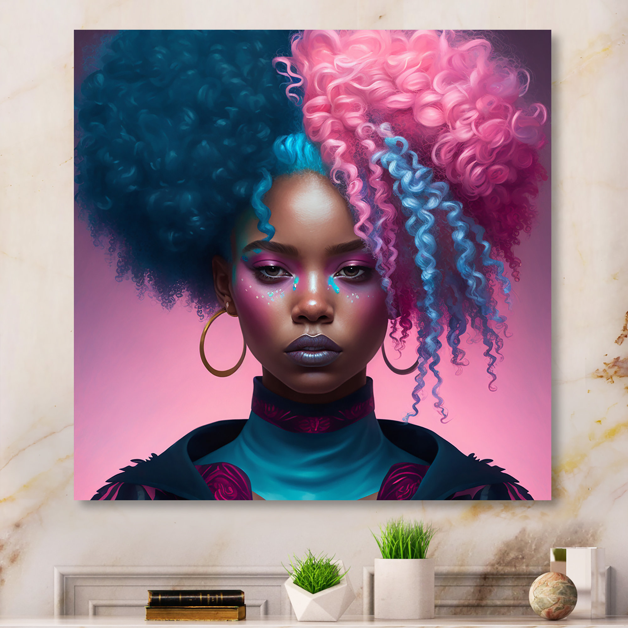 Latitude Run® Hip Hop Girl With Pink And Blue Hair III - Contemporary ...