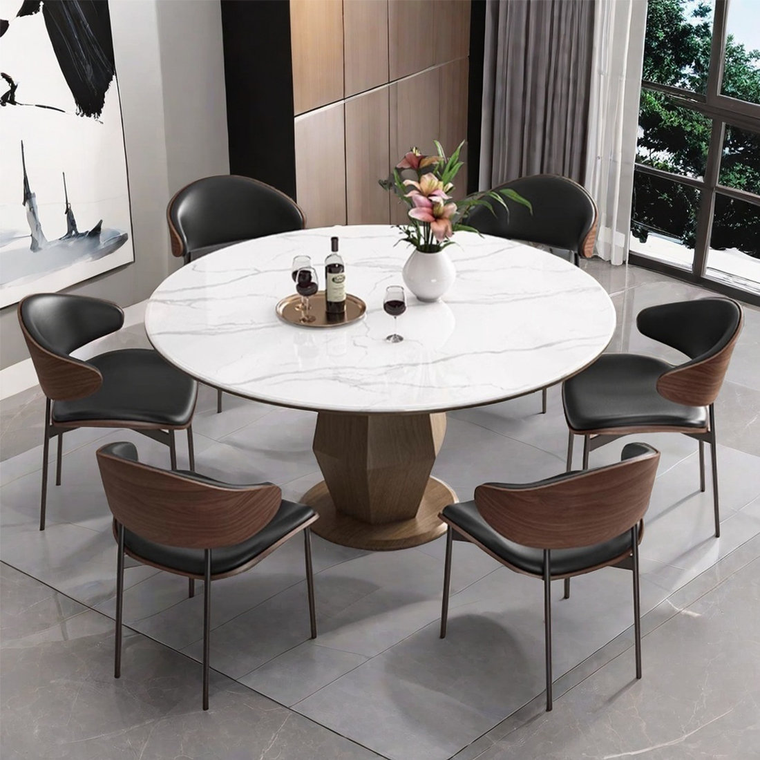 ALLNICEDT White Light Microlite Solid Wood Dining Table Sets | Wayfair