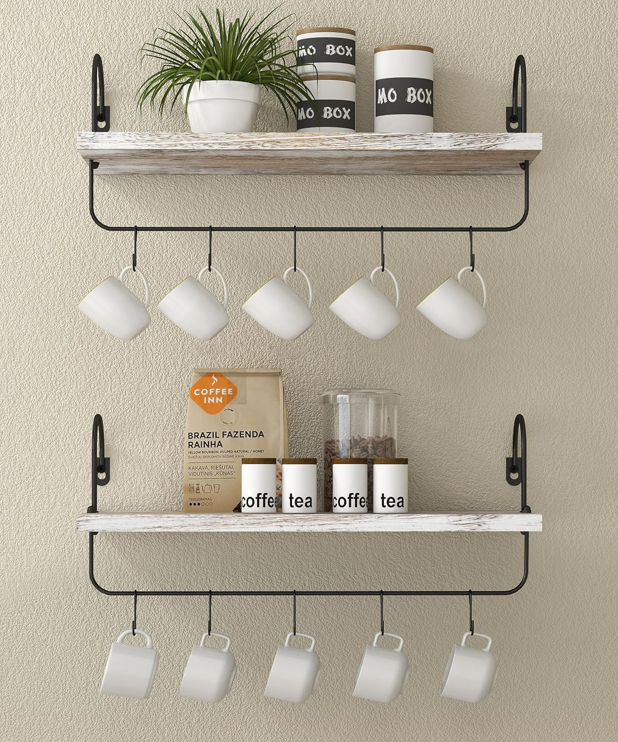 Rebrilliant Coffee Mug Holder, Coffee Bar Shelf With Hooks Wall Mount Cup Organizer Mug Racks ...