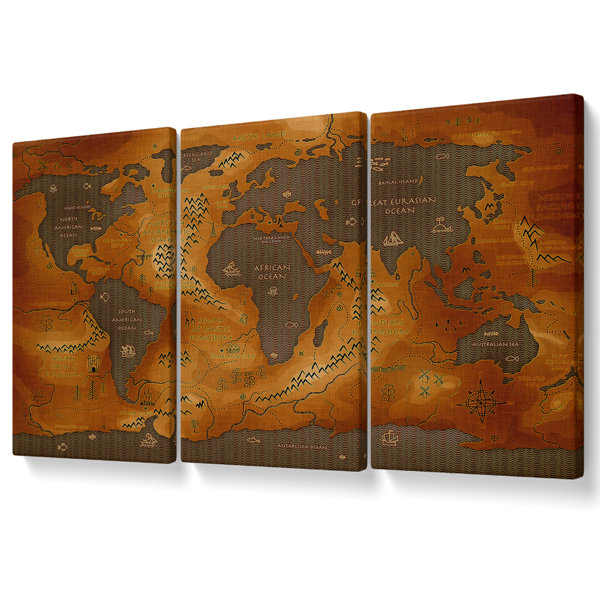 Longshore Tides Ancient World Map - 3 Piece Wrapped Canvas Print ...