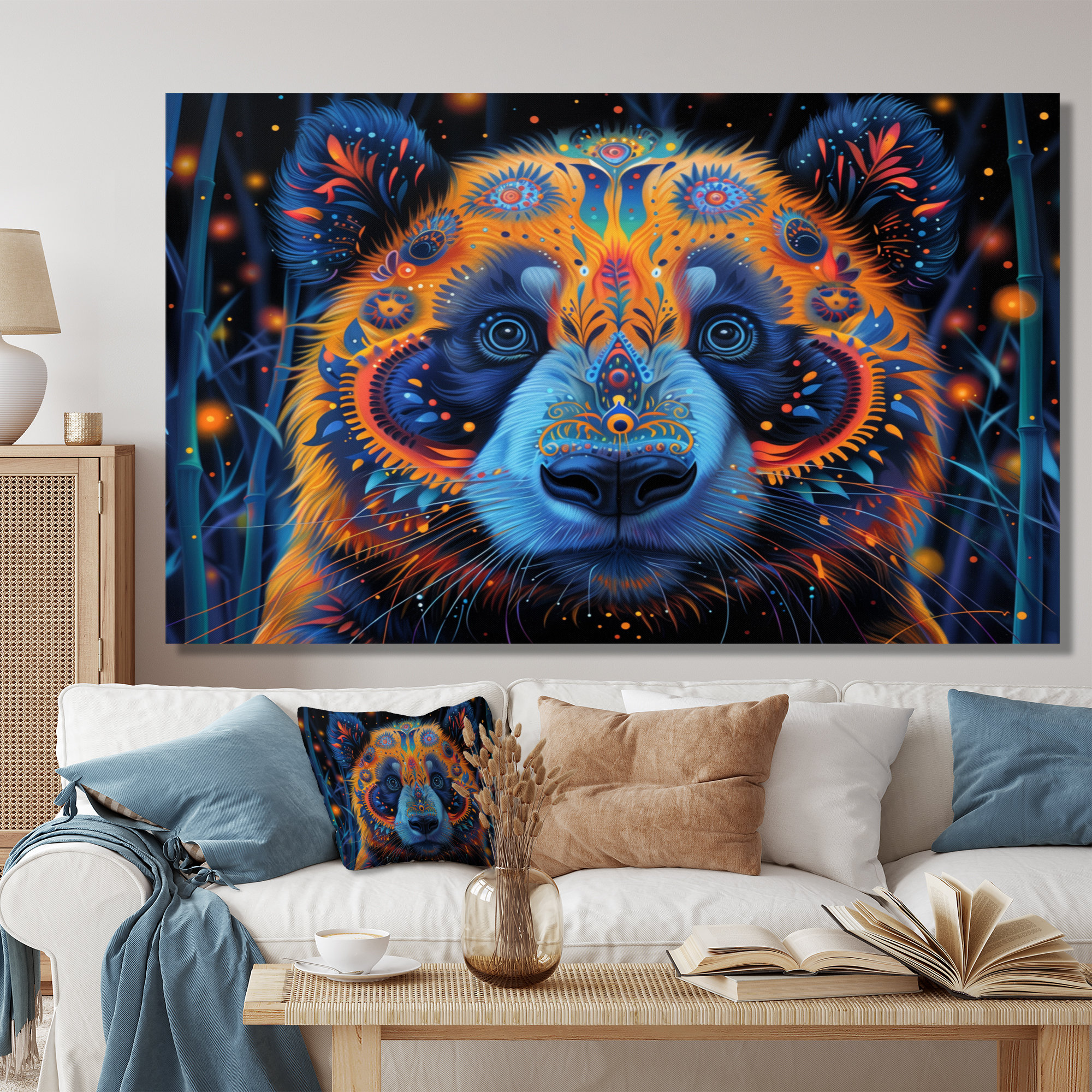 Millwood Pines Blue Yellow Panda Mystical Panda III - Panda Animal Wall ...