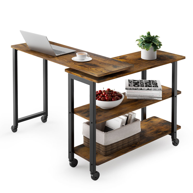 17 Stories Swivel Desk Side Table With Wheels And Shelves & Reviews ...