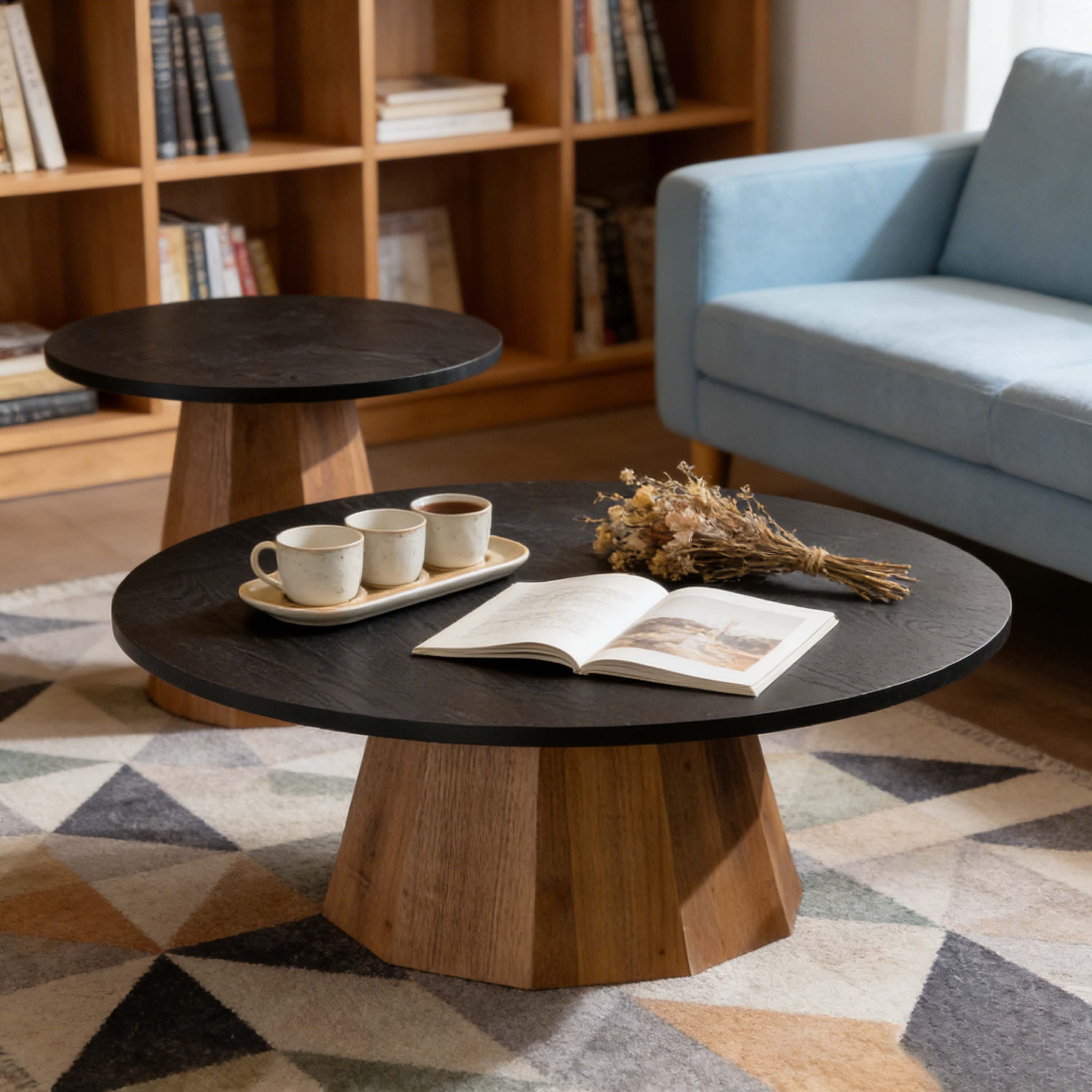 Mercer41 Round Coffee Table Sturdy Pedestal Wooden Tea Table For Living ...