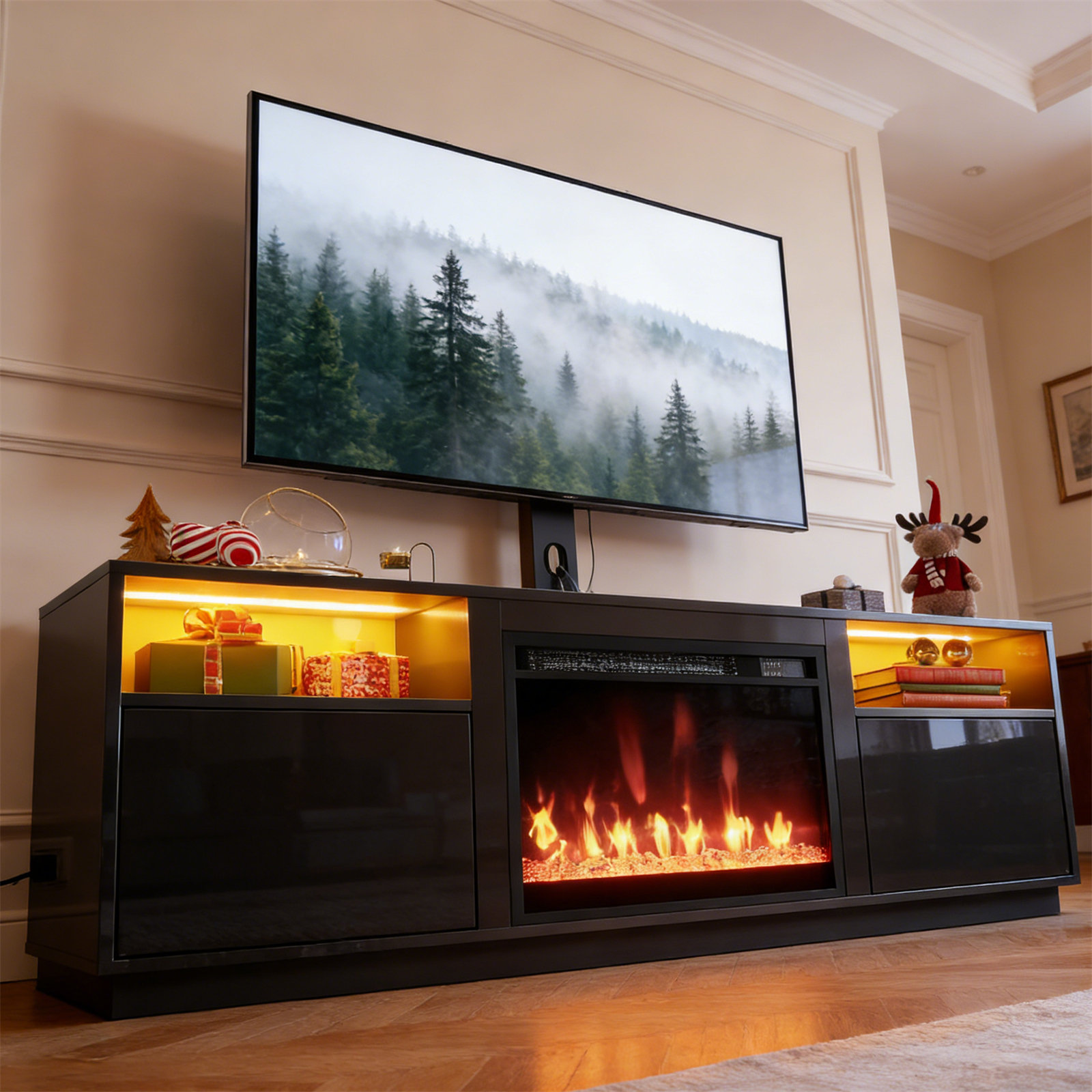 Gracie Oaks LED Lights And Power Sockets For Fireplace TV Stand ...