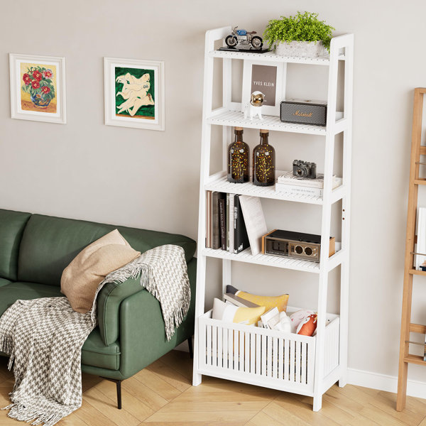 Beachcrest Home™ Ladder Bookshelf with Storage, Display Shelf Tall ...