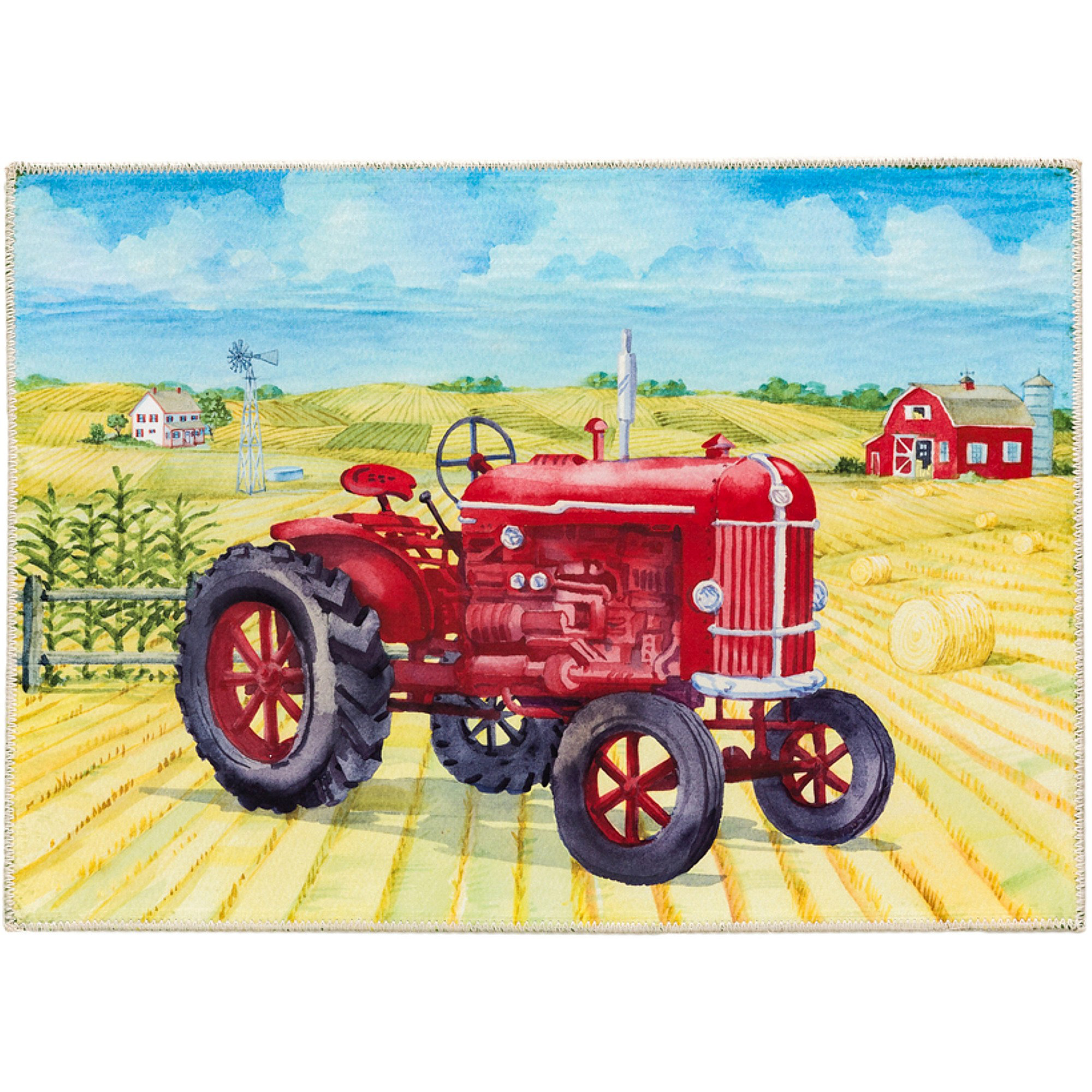 August Grove® My Big Red Tractor Olivia's Home Accent Washable Rug 22 ...