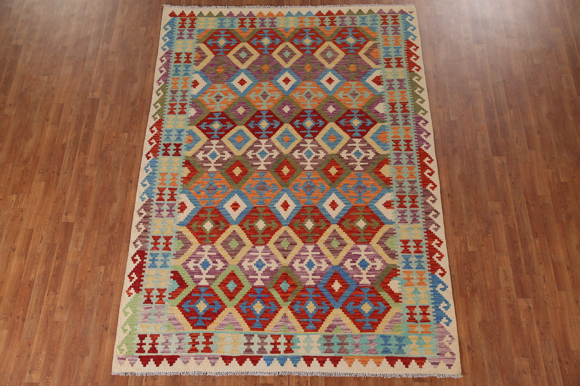 Dakota Fields Multicolor Wool Kilim Living Room Rug 7x9 | Wayfair