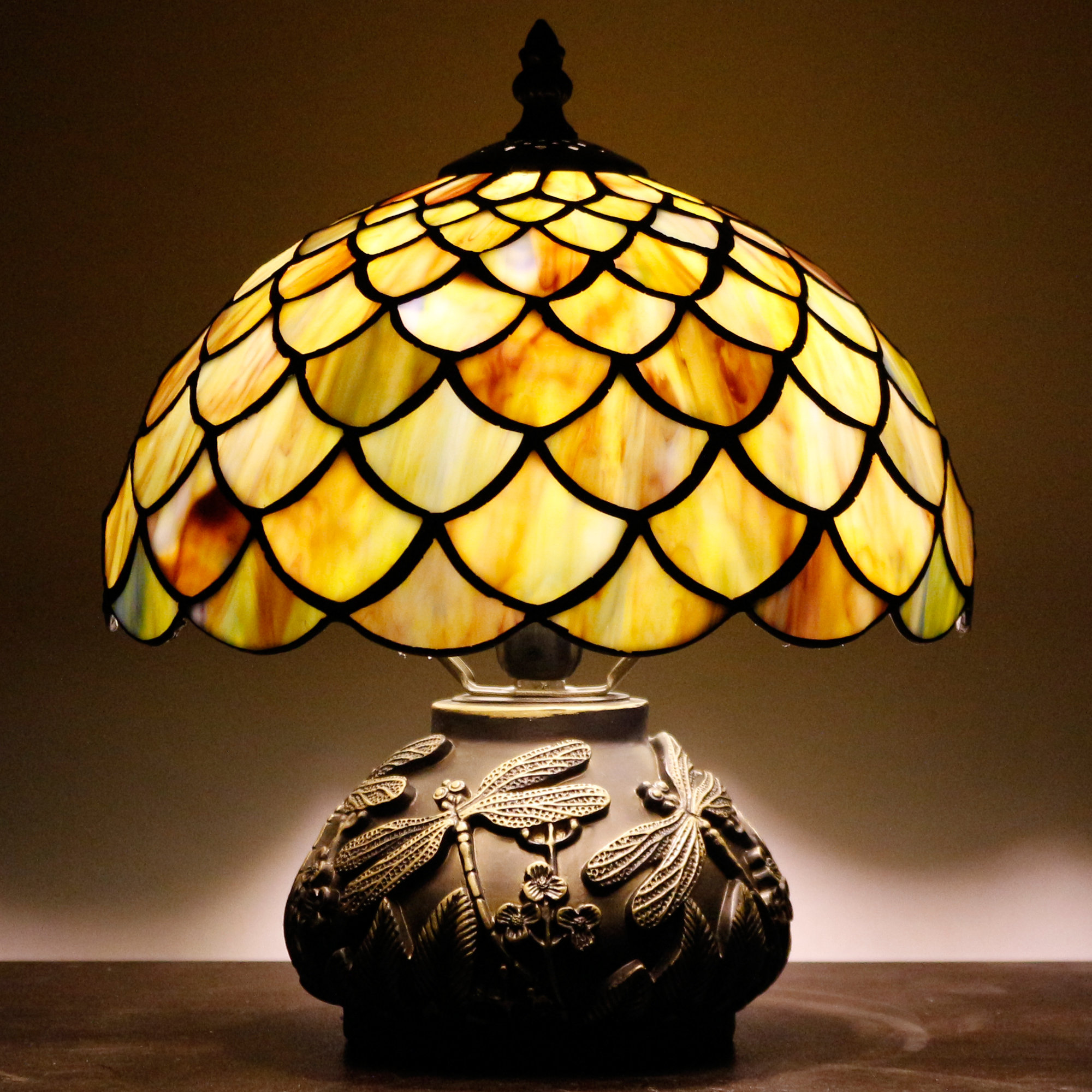 Bloomsbury Market Tiffany Table Lamp Yellow Fish Scales Style Stained ...