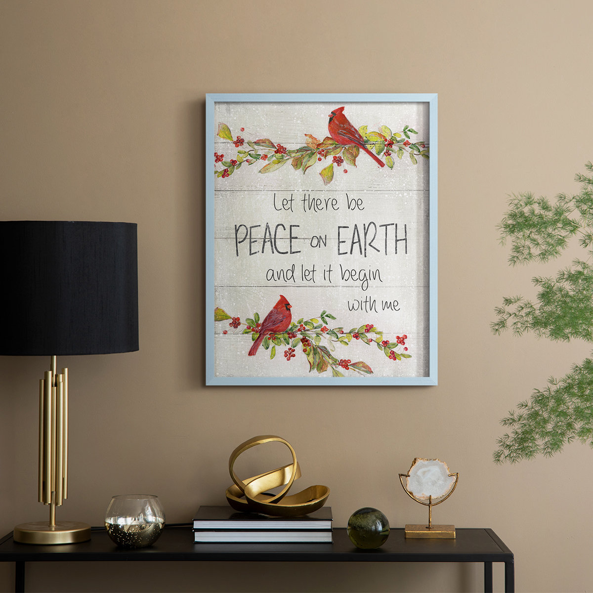 Trinx Peace On Earth Cardinals Framed Print - Solid Wood | Wayfair