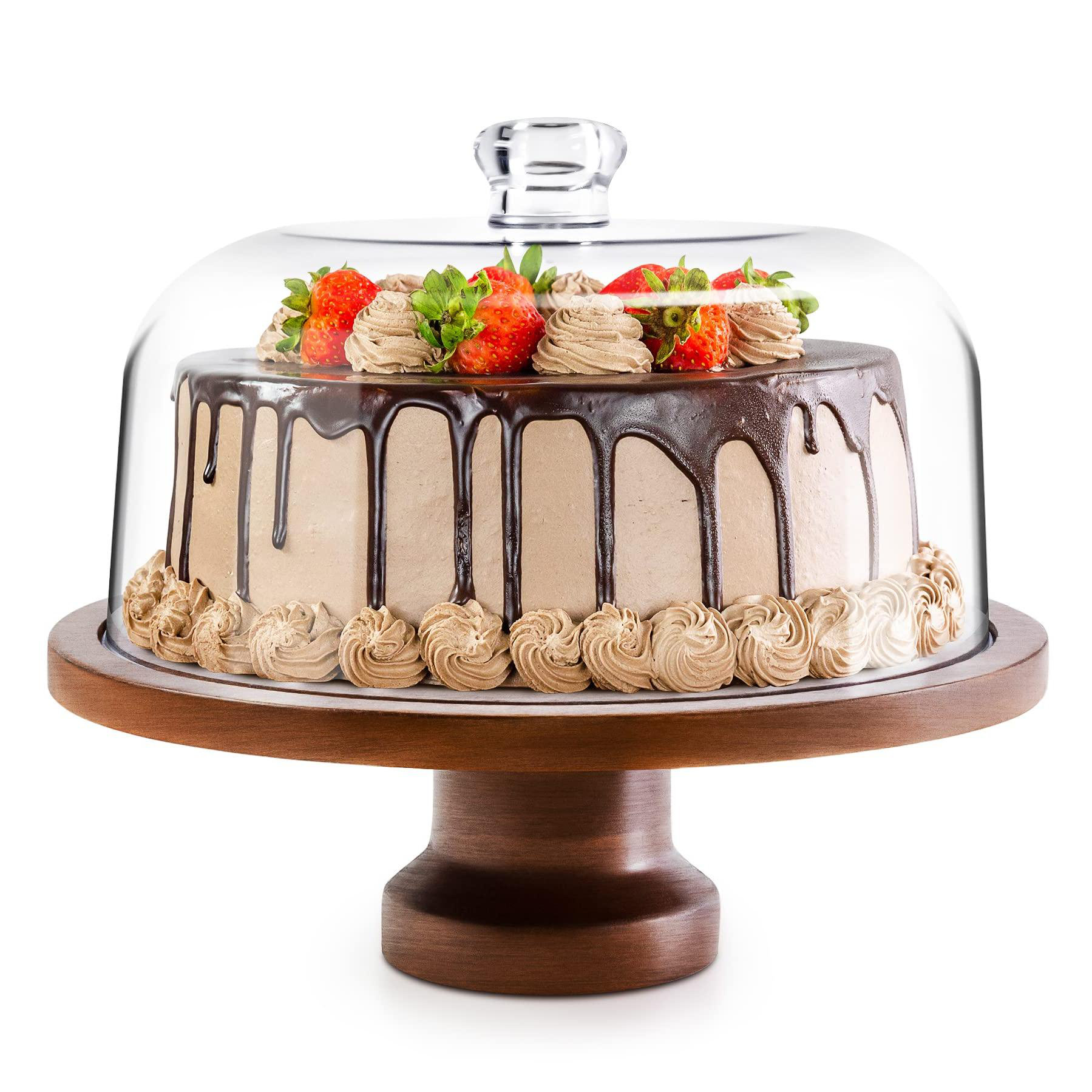 Loon Peak Cake Stand With Dome, Footed Detachable Acacia Wood Cake ...