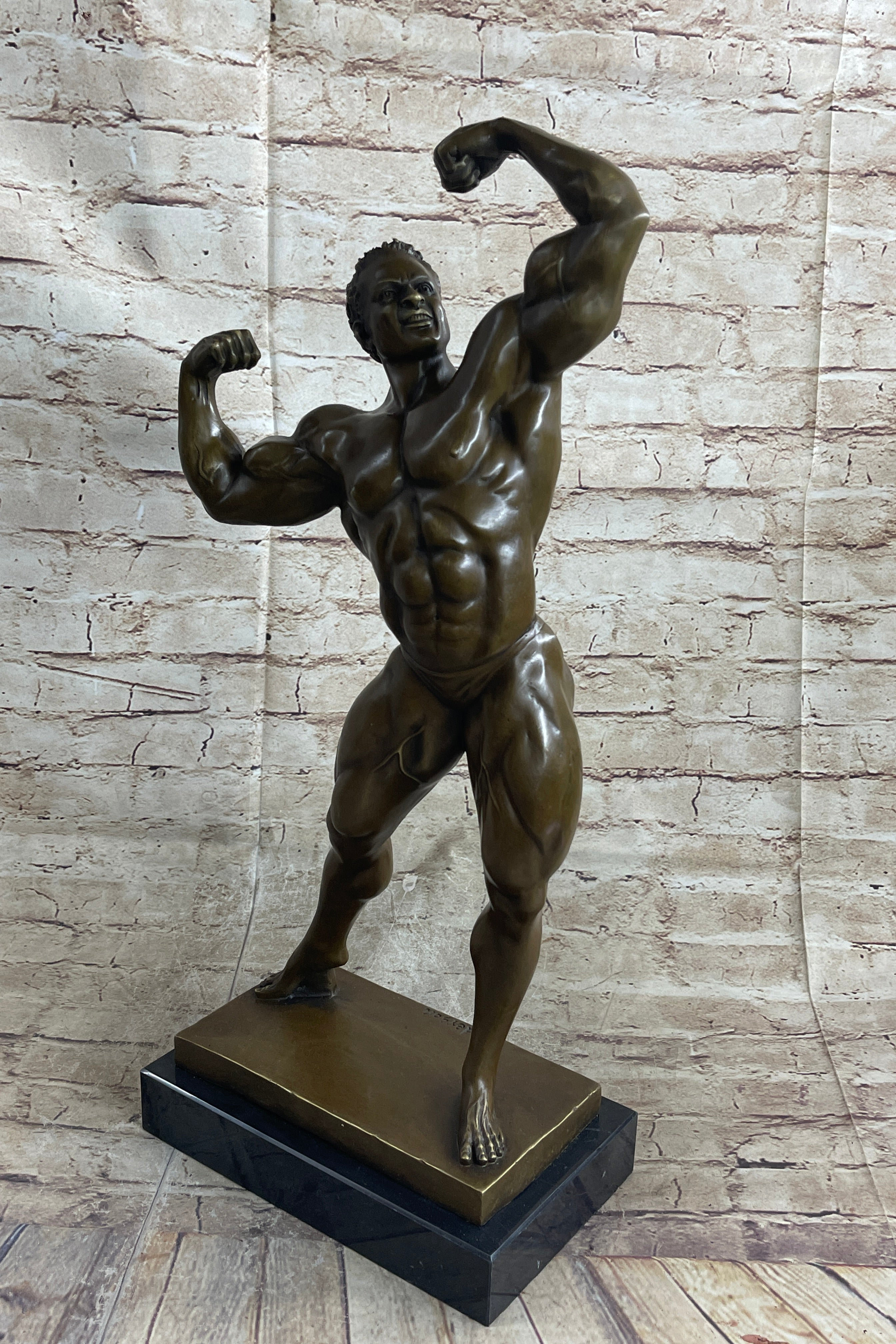 Charlton Home® Bodybuilder Muscle Iron Man Athlete Bronze Statue ...