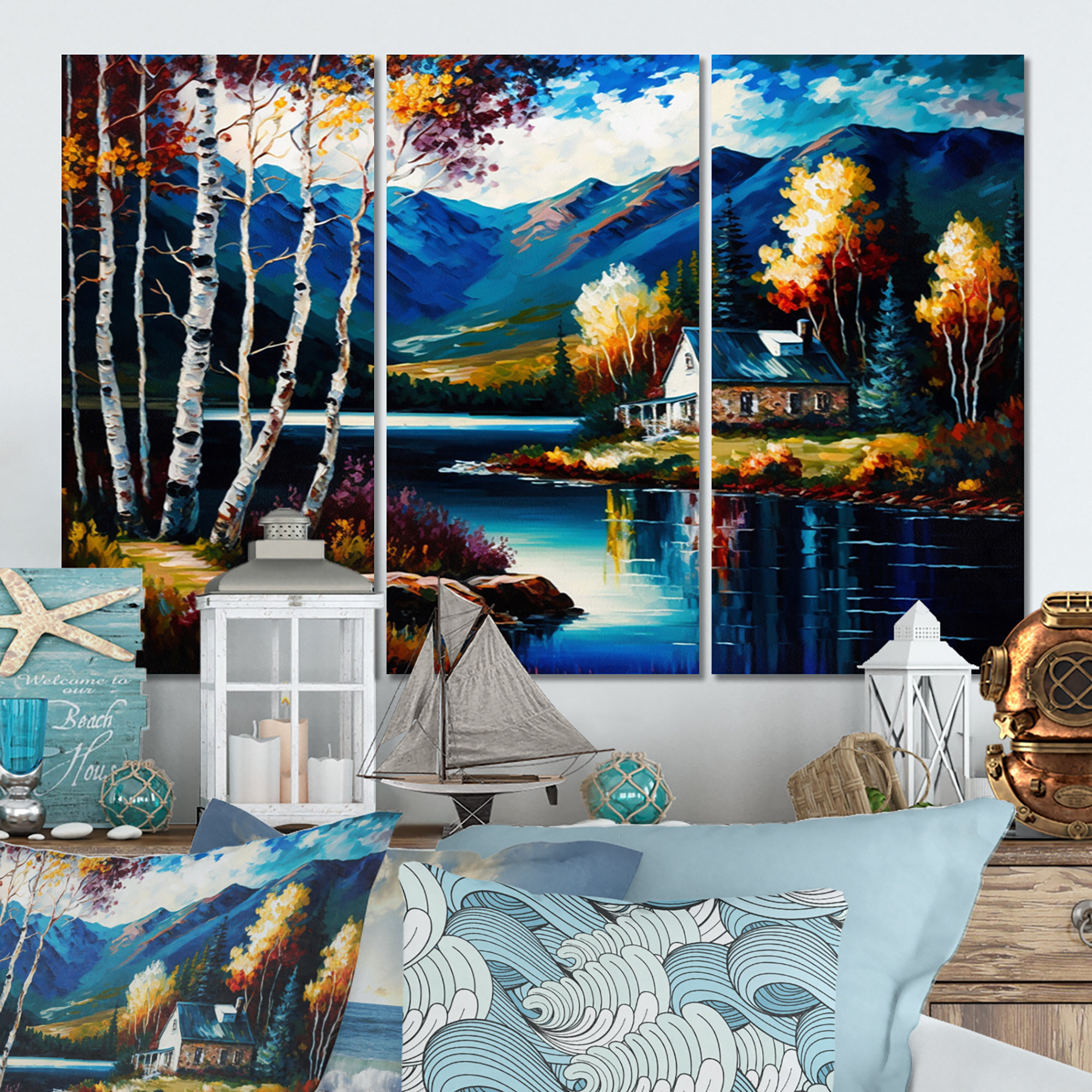 Design Art Lake House Scenery In Fall I - Farmhouse / Country Canvas ...