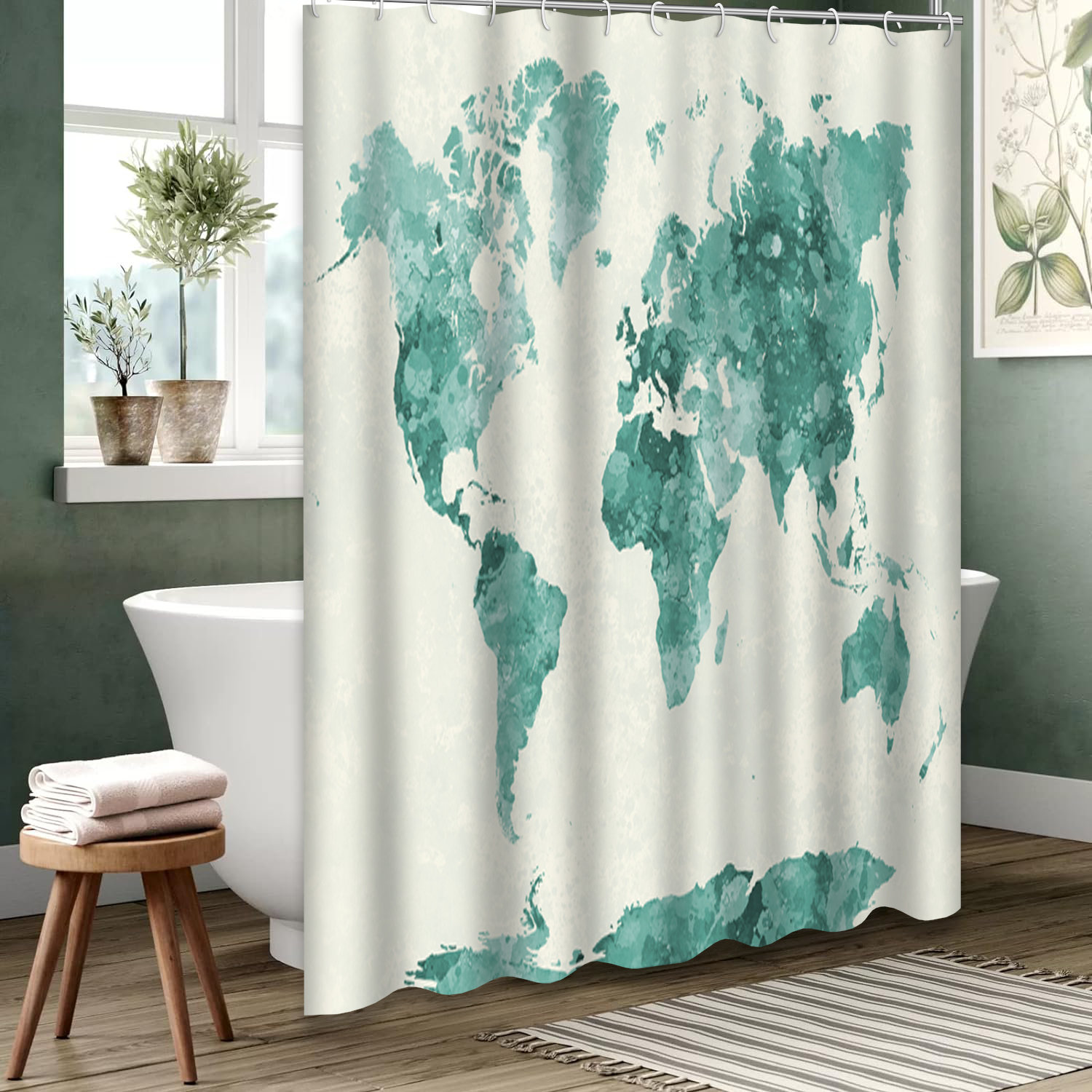 East Urban Home Earth Waterproof Shower Curtain,World Map Watercolor ...