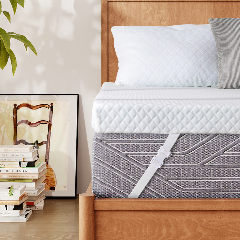 Alwyn Home Covered 3" Memory Foam Mattress Topper with Adjustable ...