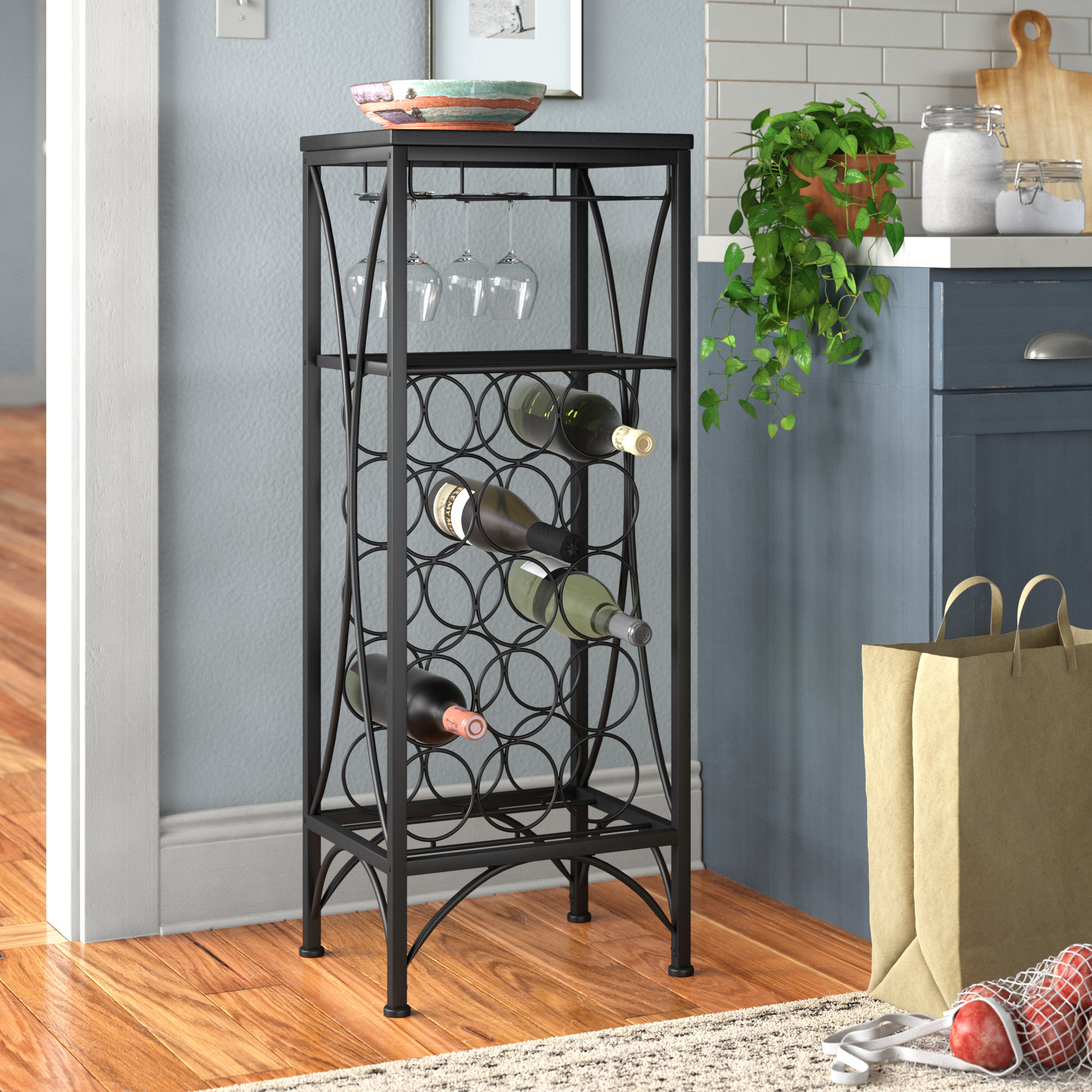Lark Manor Arveda Home Bar, Wine Rack, Metal, Black, Black ...