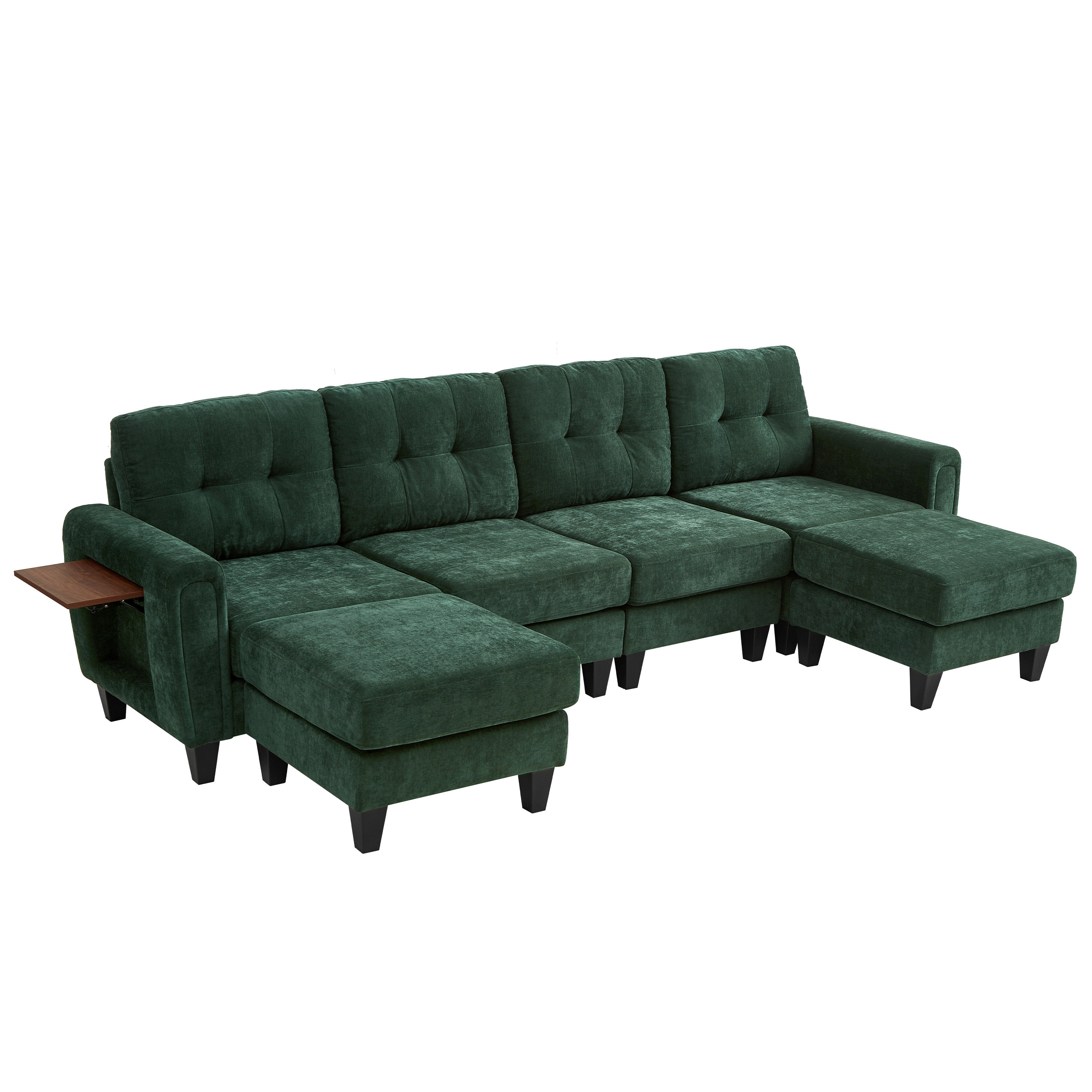 NFusion Fritz U-Shaped Chenille Sectional Sofa with Movable Ottomans ...
