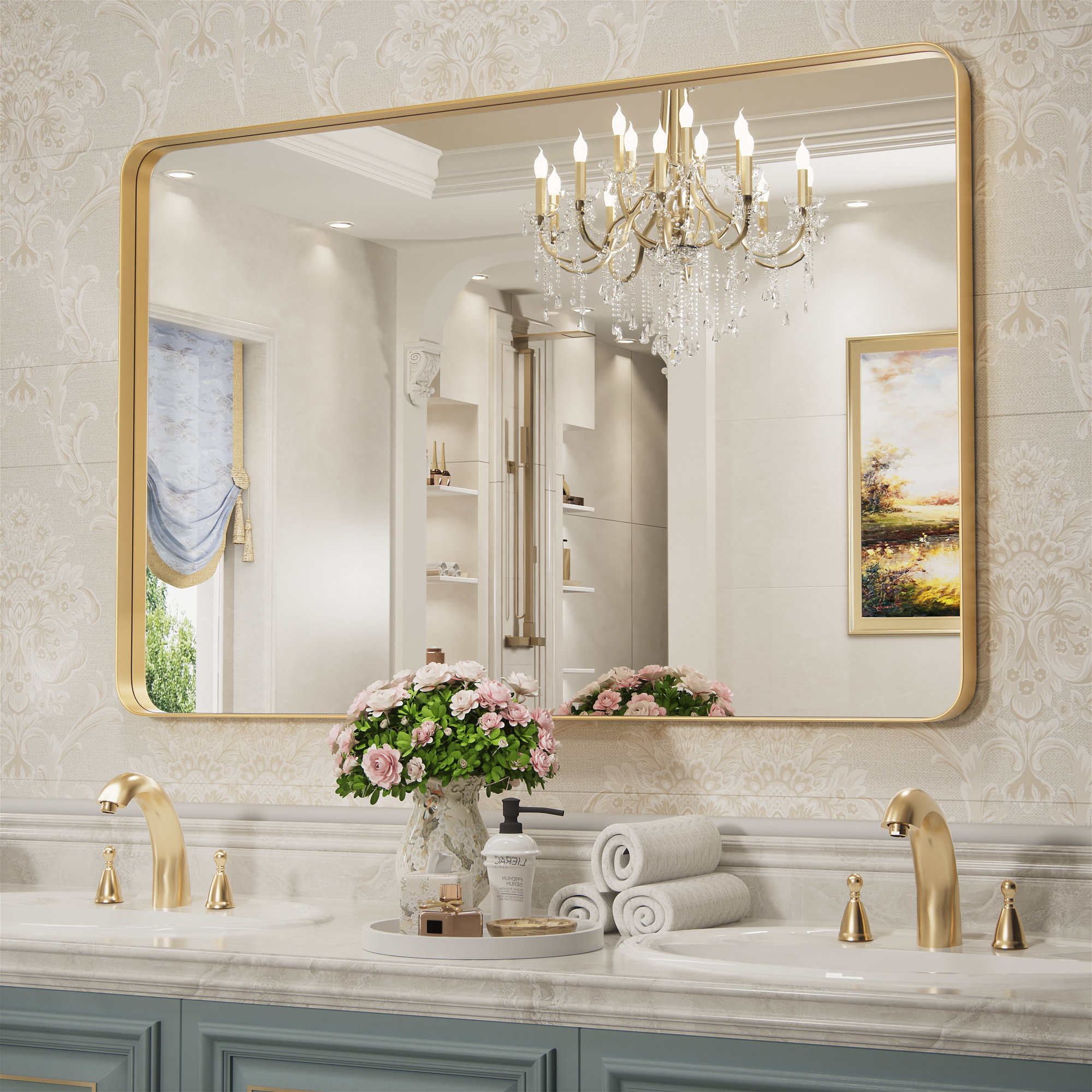 Ivy Bronx Morelock Metal Rectangle Bathroom Mirror Wall Mirrors ...