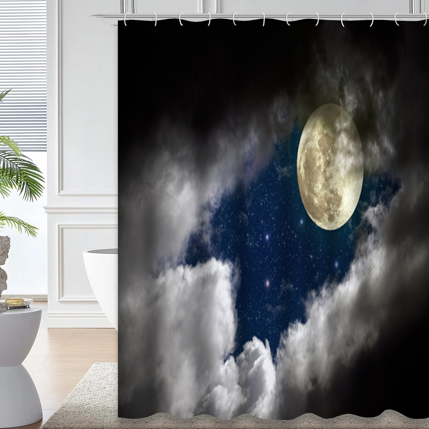 East Urban Home Moon Sky Light Waterproof Shower Curtain,Full Moon ...