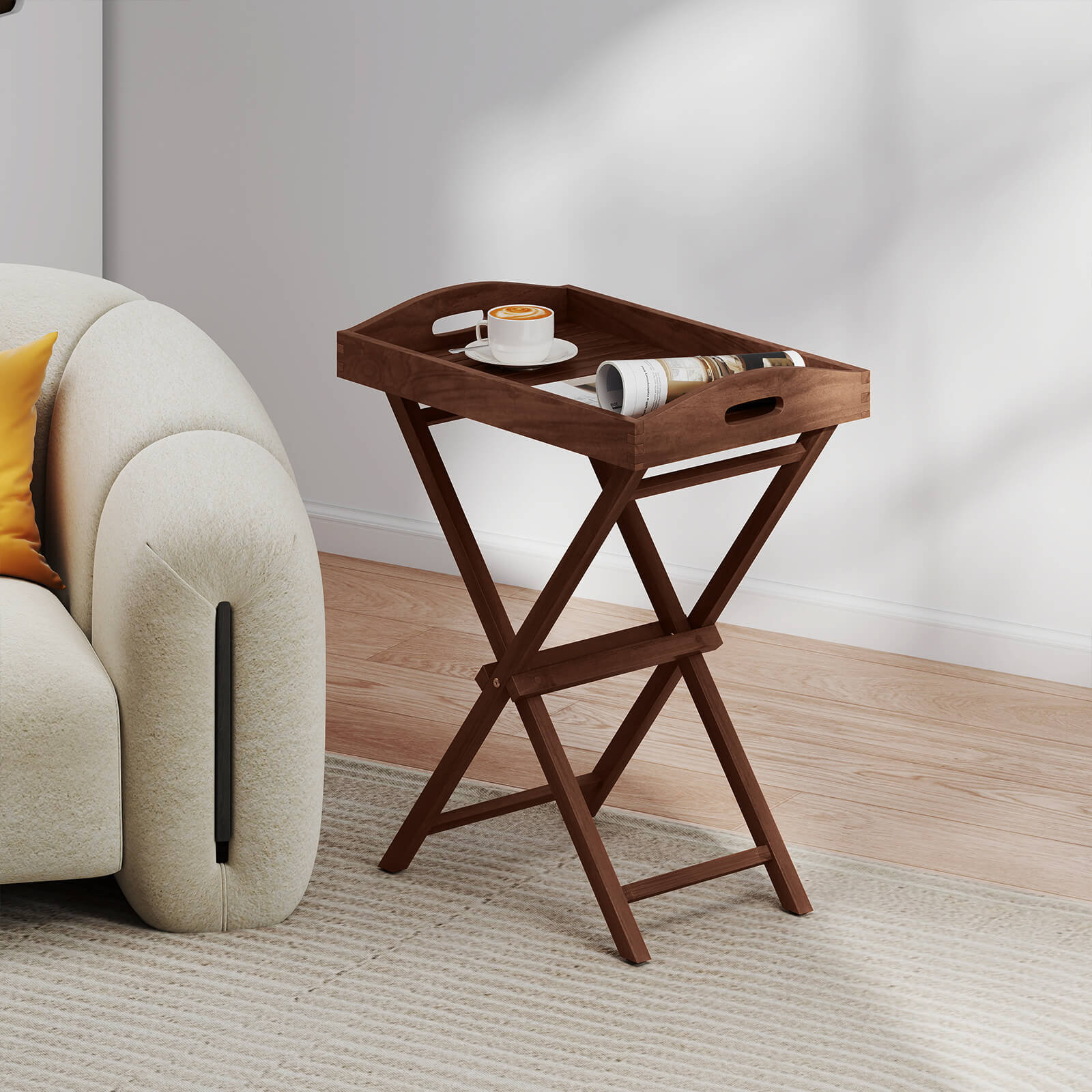 Lark Manor™ 1 Pcs Solid Teak Wood Tray Table 28" High Folding Table ...