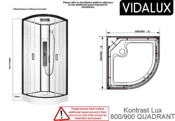 Vidalux Kontrast Lux 800 x 800 Quadrant Hydro Shower Cabin | Wayfair.co.uk