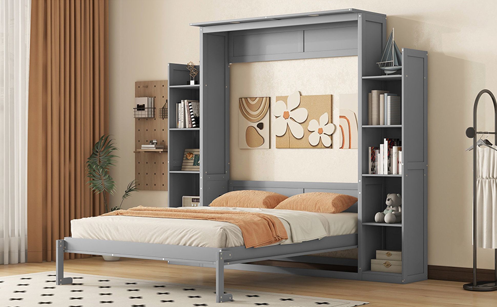 Red Barrel Studio® Murphy Bed Wall Bed With Shelves And LED Lights ...