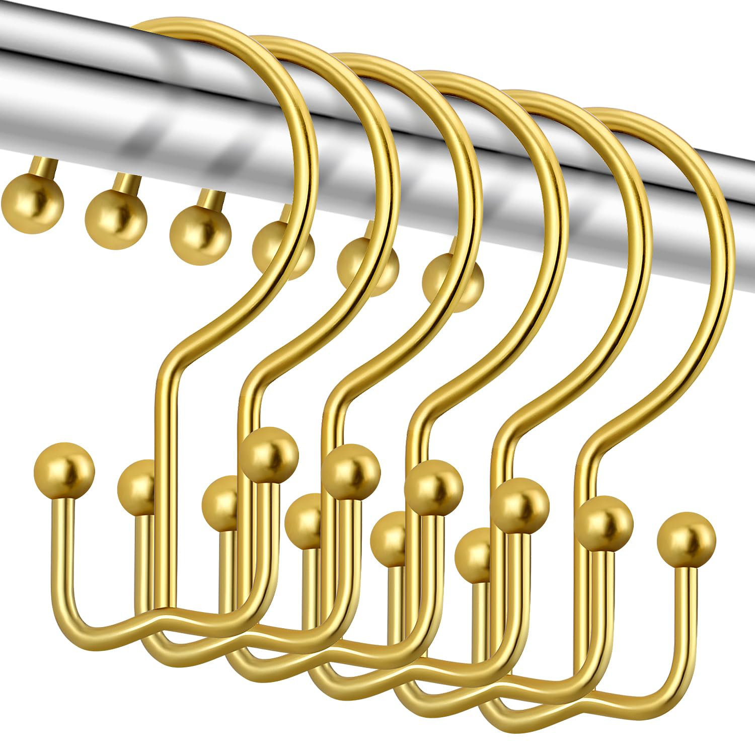 OUMIKEJI Gold Shower Curtain Hooks, Double Shower Curtain Rings ...