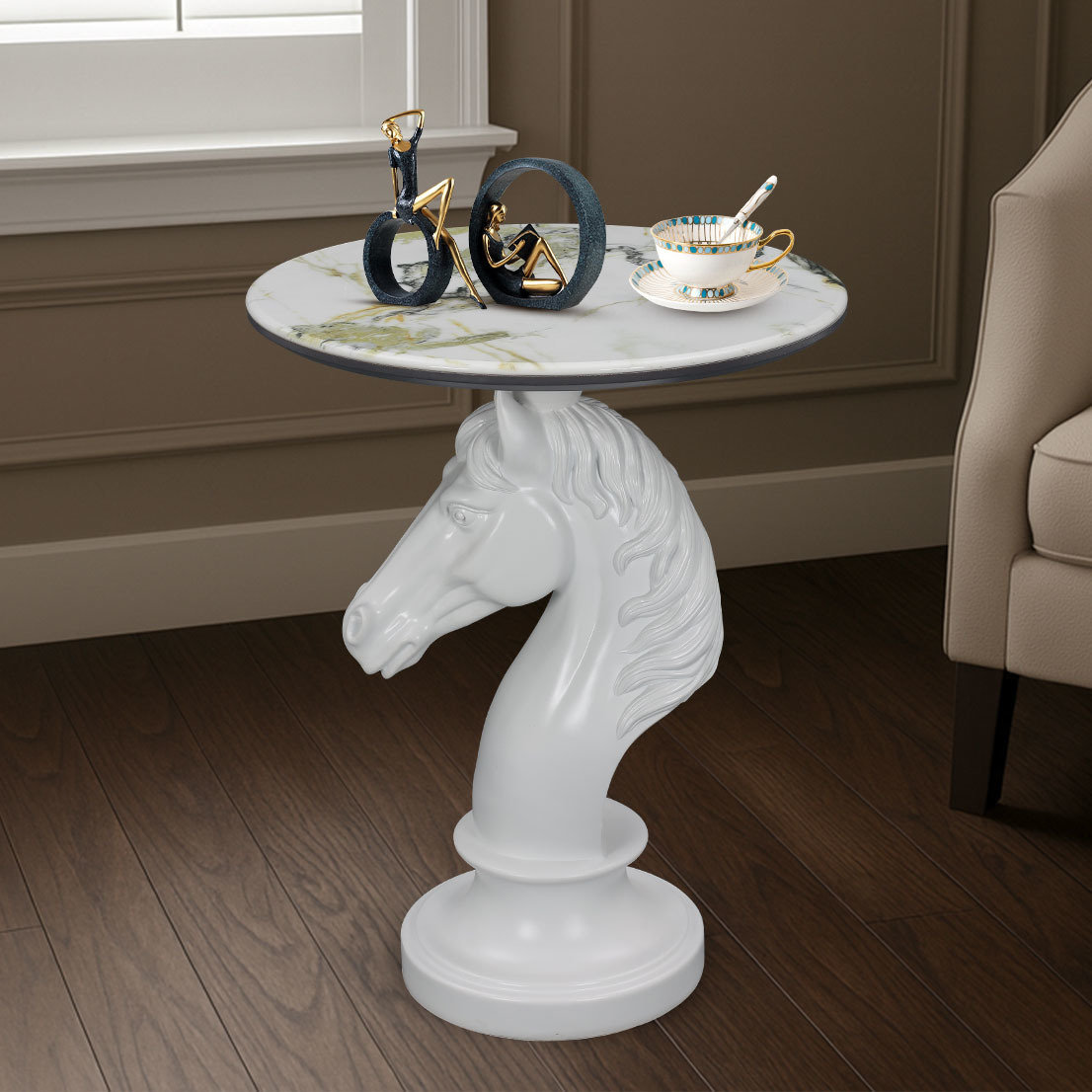 Red Barrel Studio Horse Head Side Table, Unique Animal End Table with ...