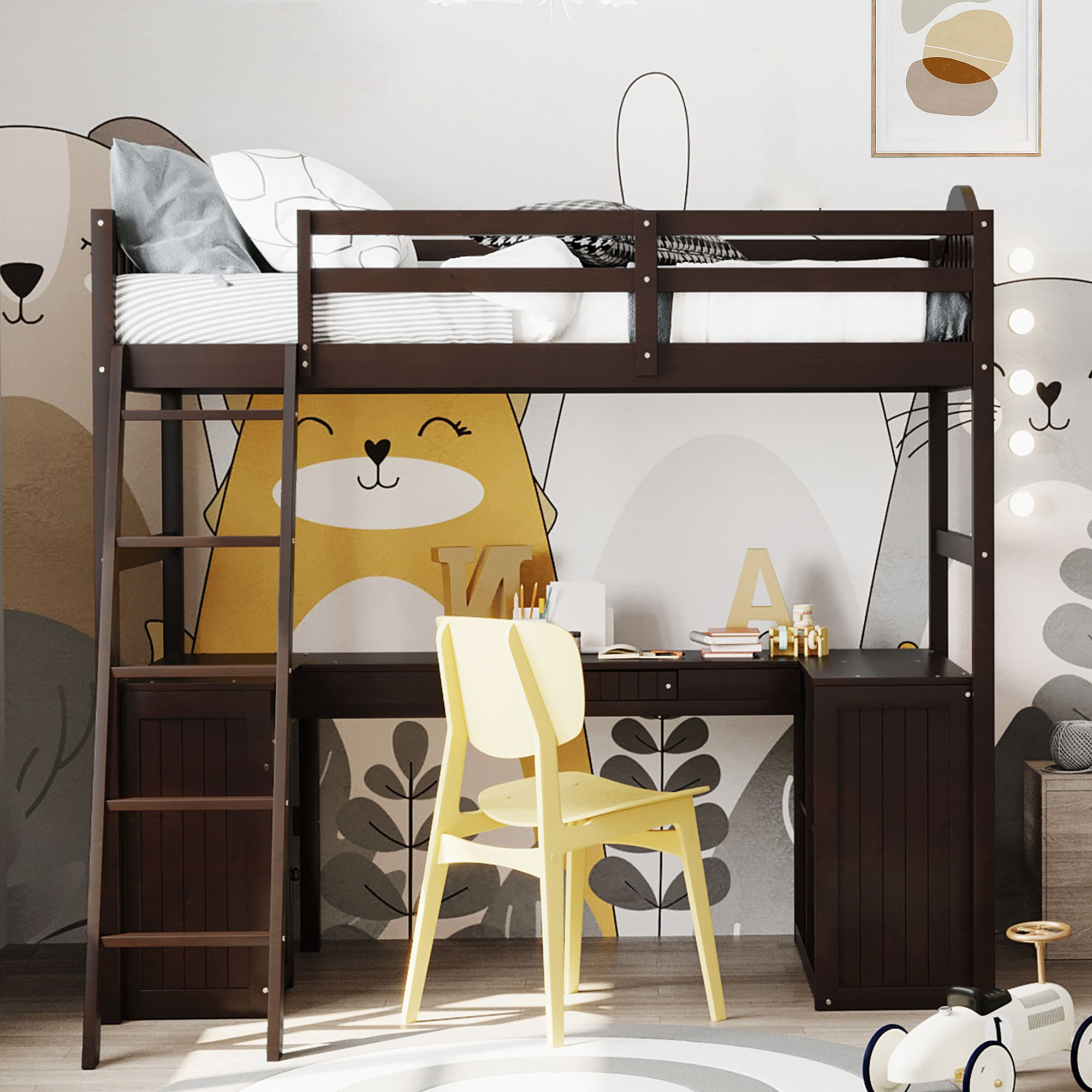 Harriet Bee Gerrilee Twin 2 - Drawer Solid Wood Loft Bed with Bookcase ...