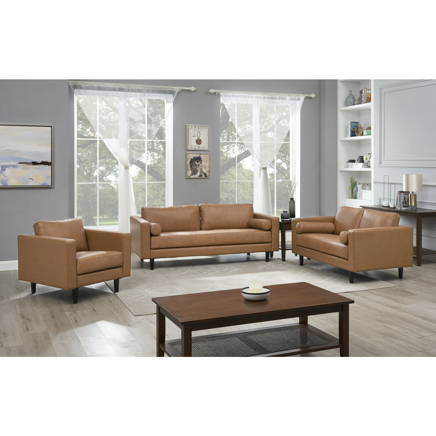Latitude Run® Nataniel 3 Piece Living Room Sets Genuine Leather Modern ...